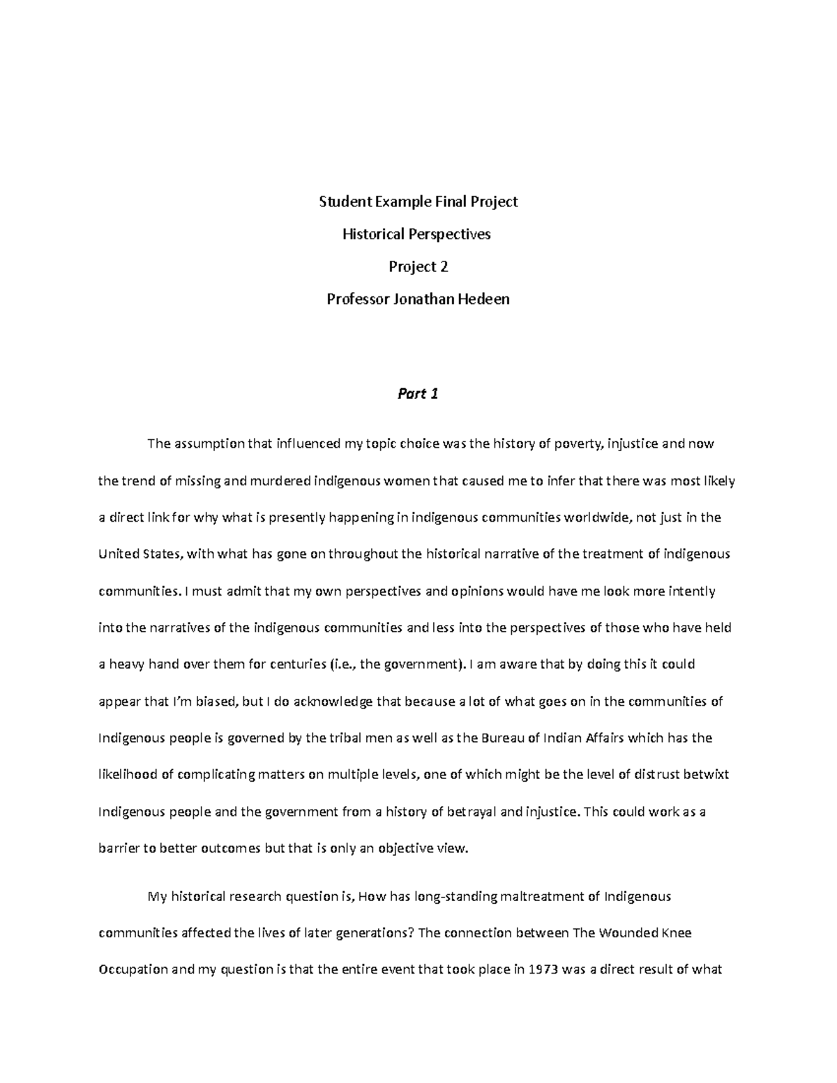 Student example final project HIS 100 - Student Example Final Project ...