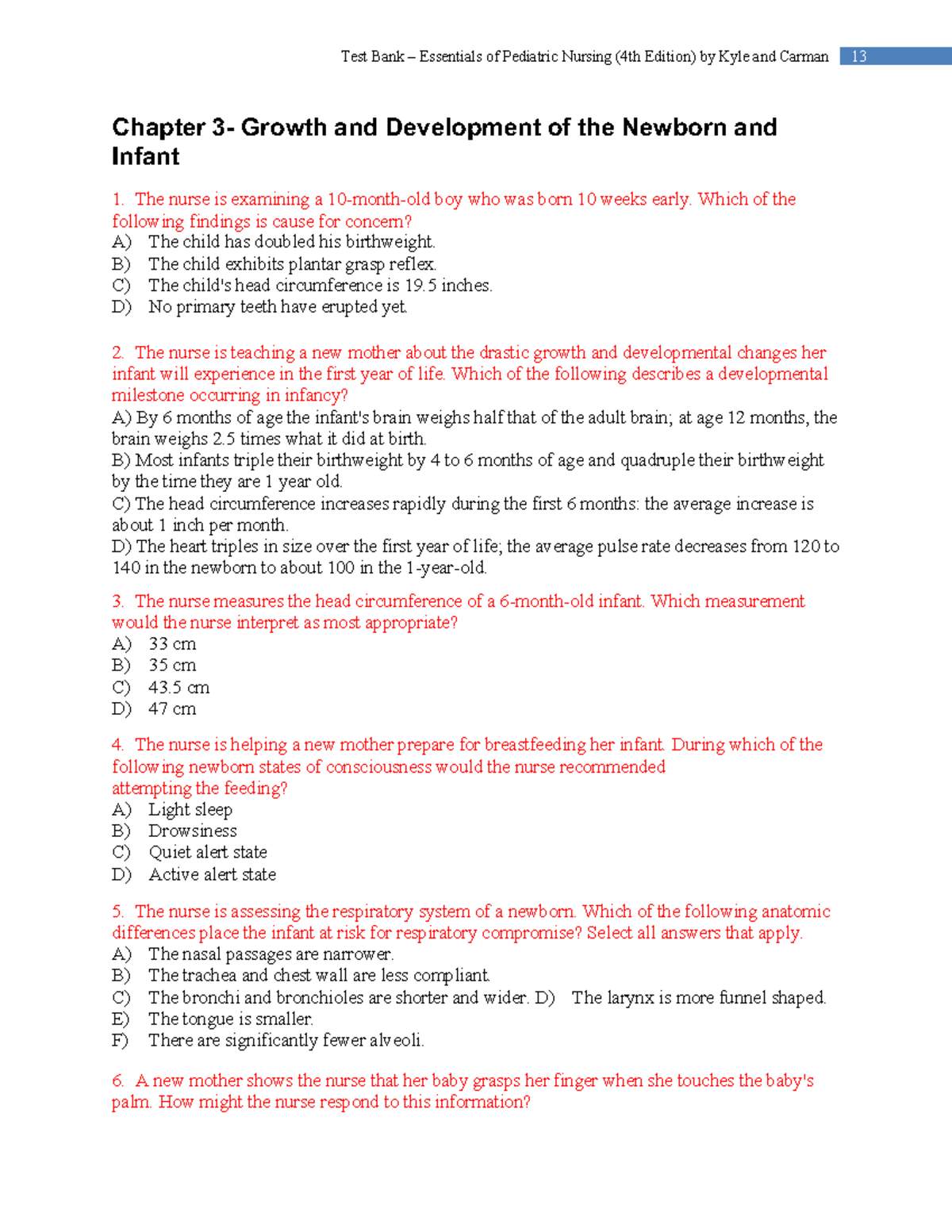 Sample Kyle Essentials of Pediatric Nursing 4th 2020 - Chapter 3- Growth and Development of the ...