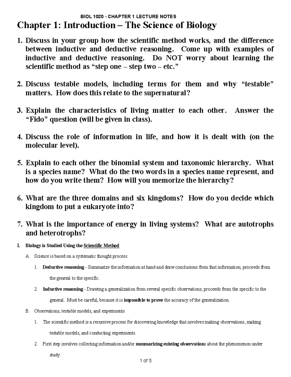 Ch1 Note - Chapter 1 notes - Chapter 1: Introduction – The Science of ...