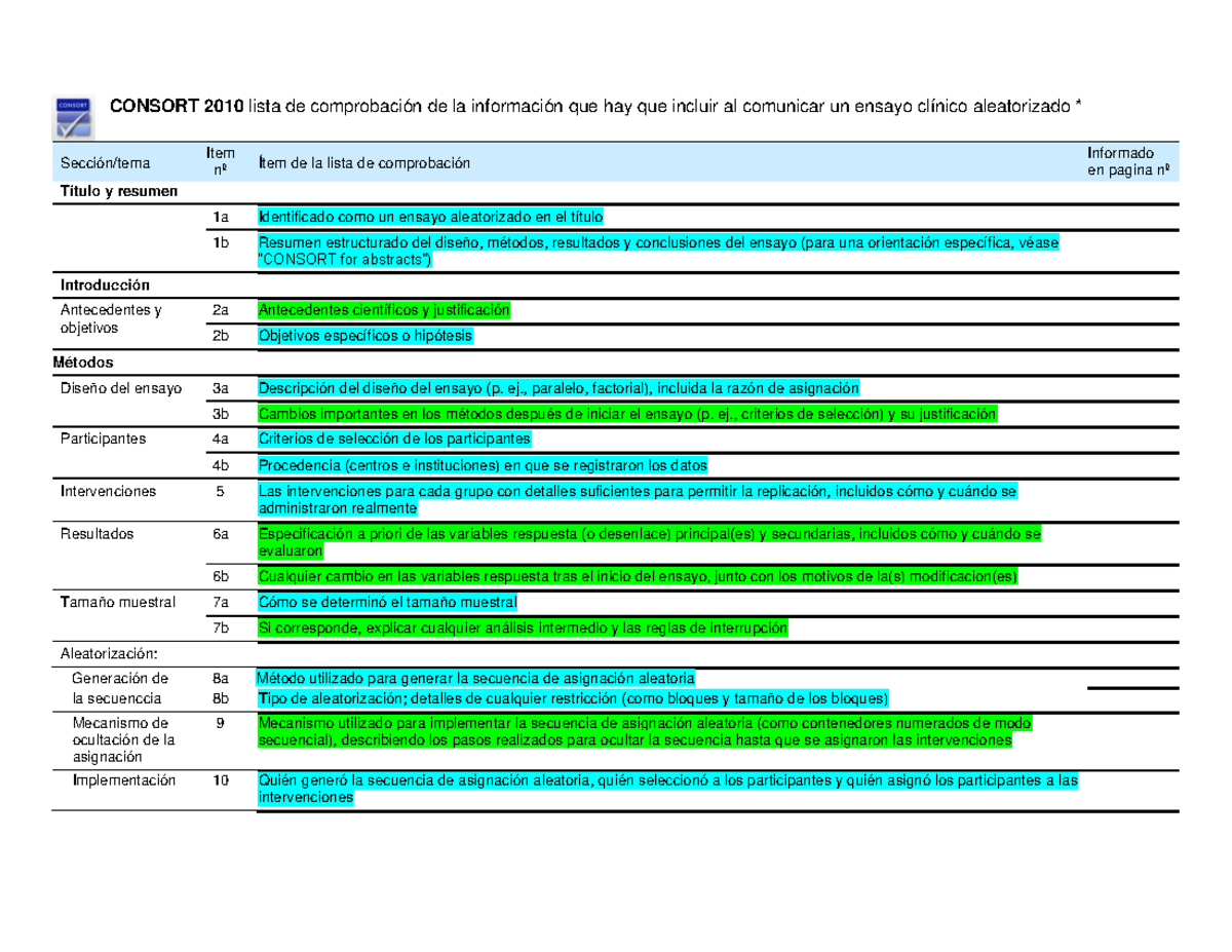 Spanish Consort Checklist - CONSORT 2010 lista de comprobación de la ...