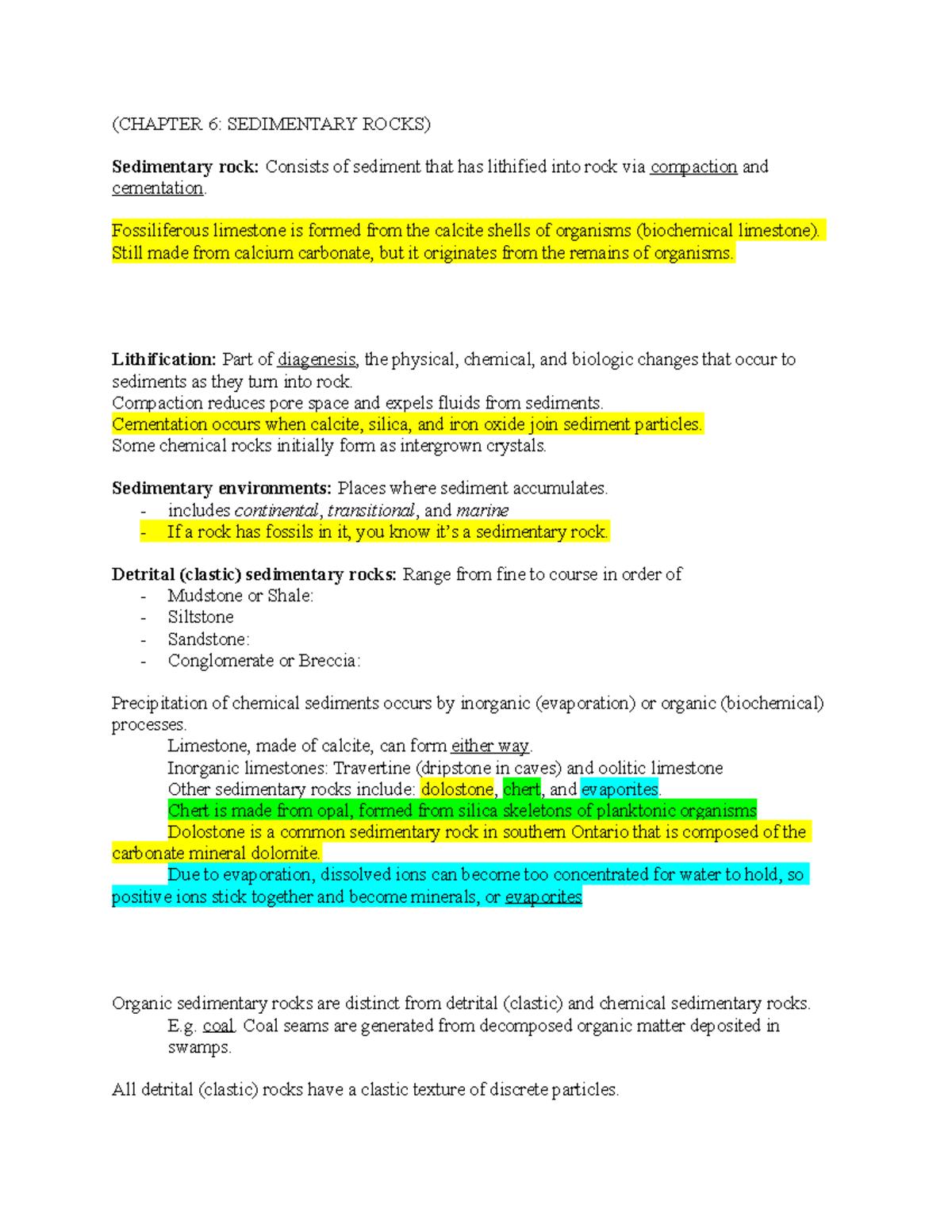 Earth rocks chap 6 text notes - (CHAPTER 6: SEDIMENTARY ROCKS ...