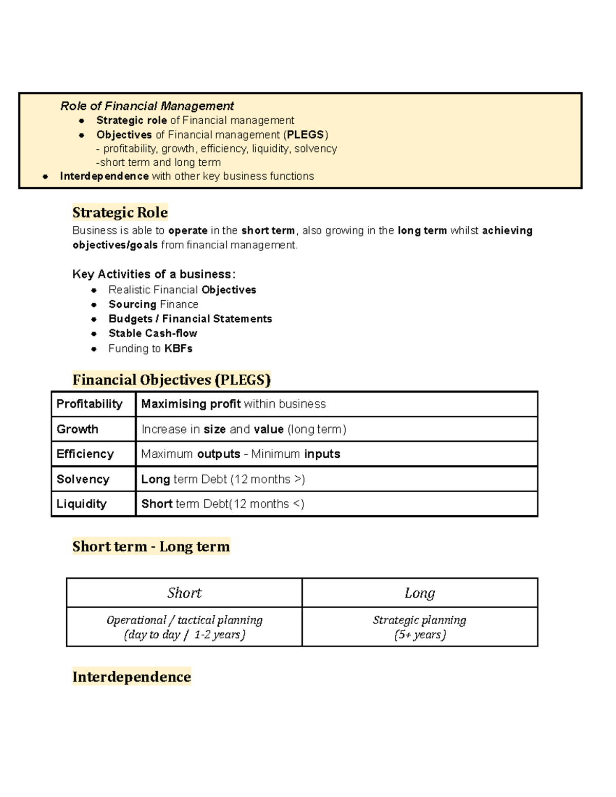 HSC Business Finance - Role of Financial Management ####### Strategic ...