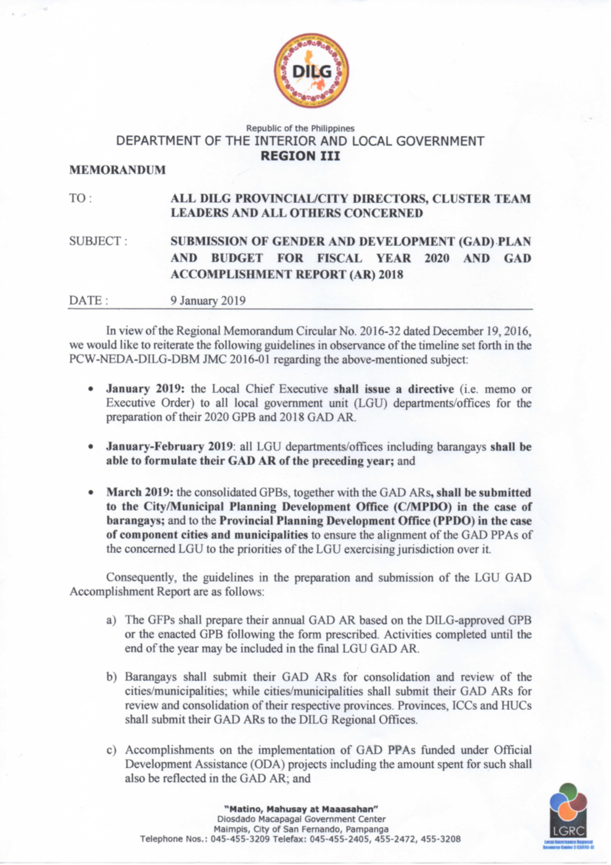 GAD Plan and Budget FY 2020 and GAD AR-MEMO - Bachelor of Science in ...