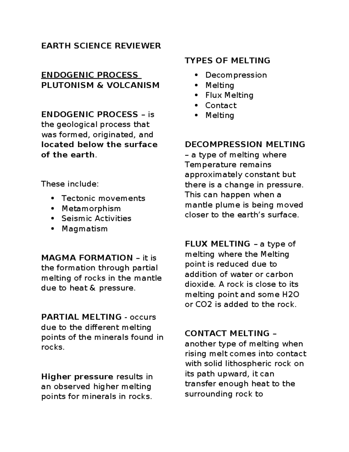 Earth- Science- Reviewer - EARTH SCIENCE REVIEWER ENDOGENIC PROCESS ...