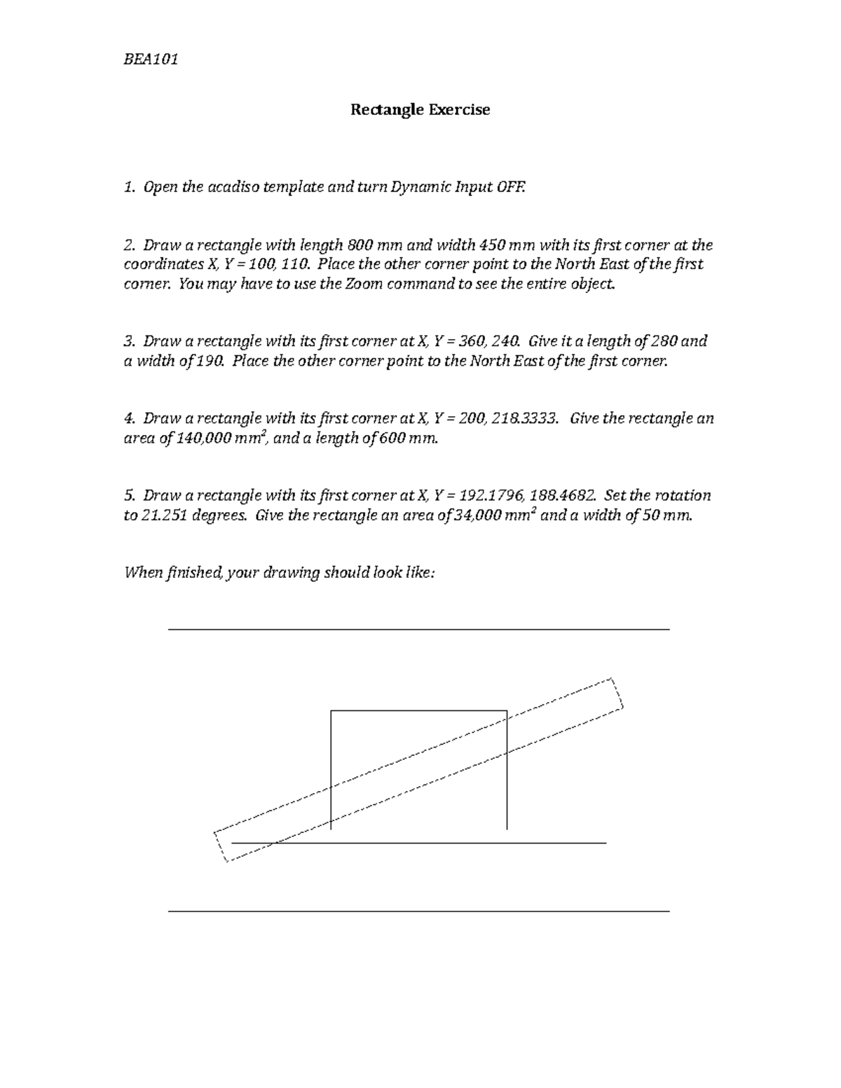 Rectangle exercise for autocad - BEA Rectangle Exercise Open the ...