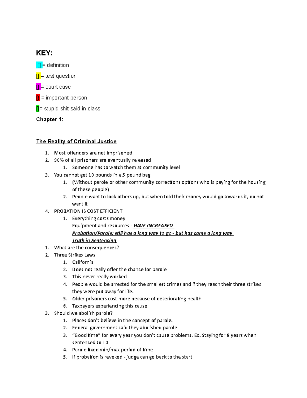 Parole and probation study guide final - KEY: [] = definition [] = test ...