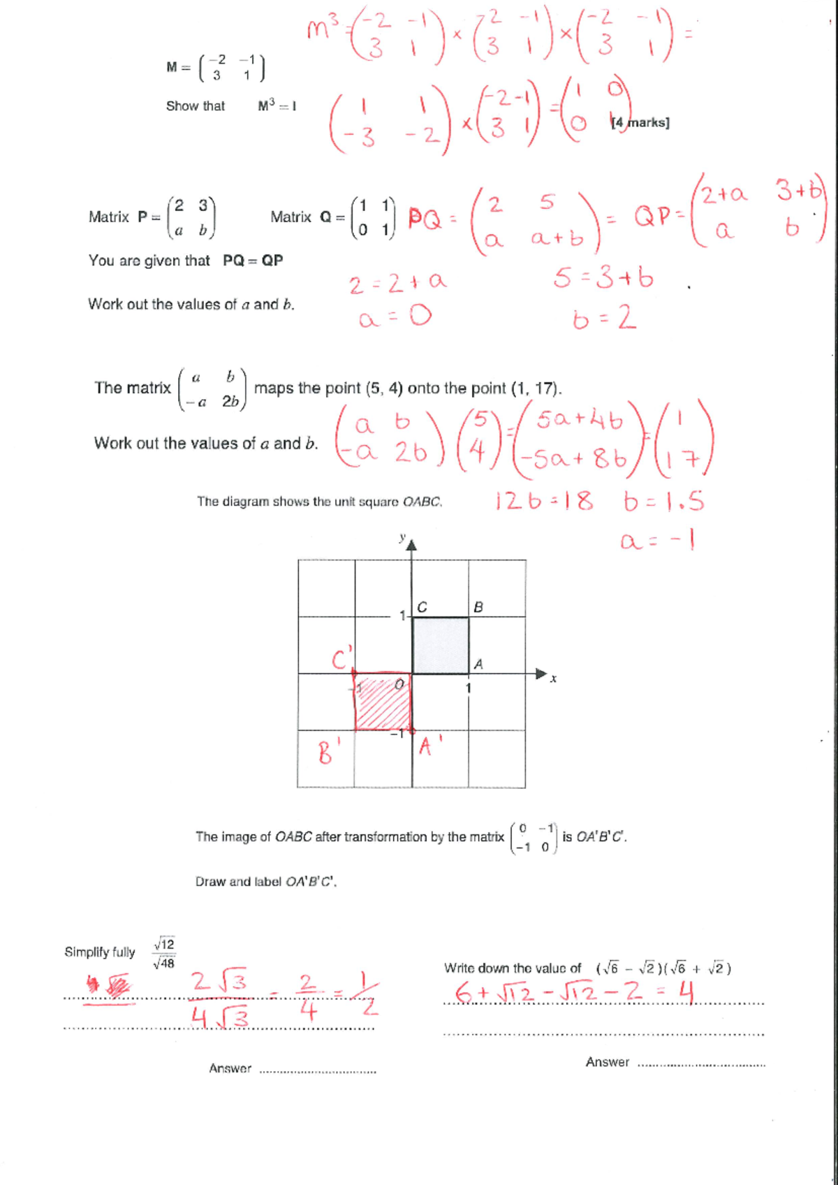Assessment 2 Practice Questions Answers (002) - Show that M³ I Matrix P ...