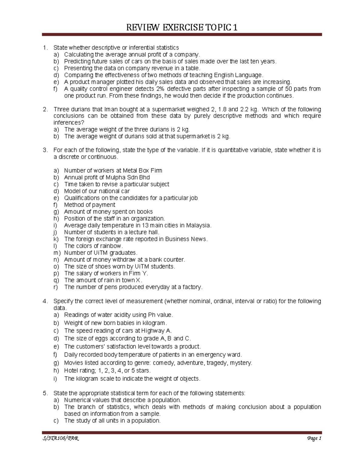 Tutorial 1 3 Review Exercise Topic 1 - REVIEW EXERCISE TOPIC 1 - Studocu