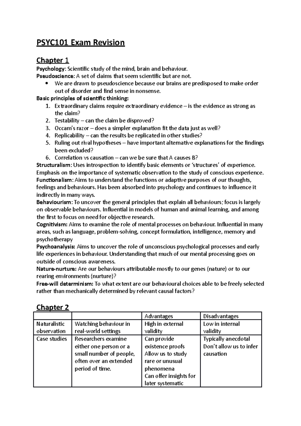 PSYC101 Exam Revision - Summary Introductory Psychology I - PSYC101 ...