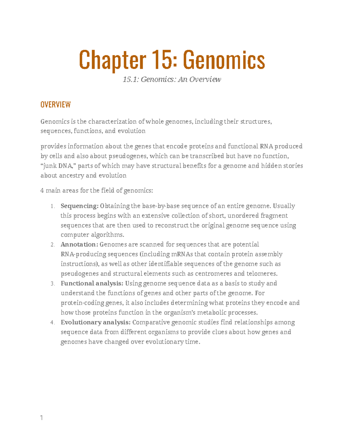 Chapter 15 Textbook Notes copy - Chapter 15: Genomics 15: Genomics: An ...