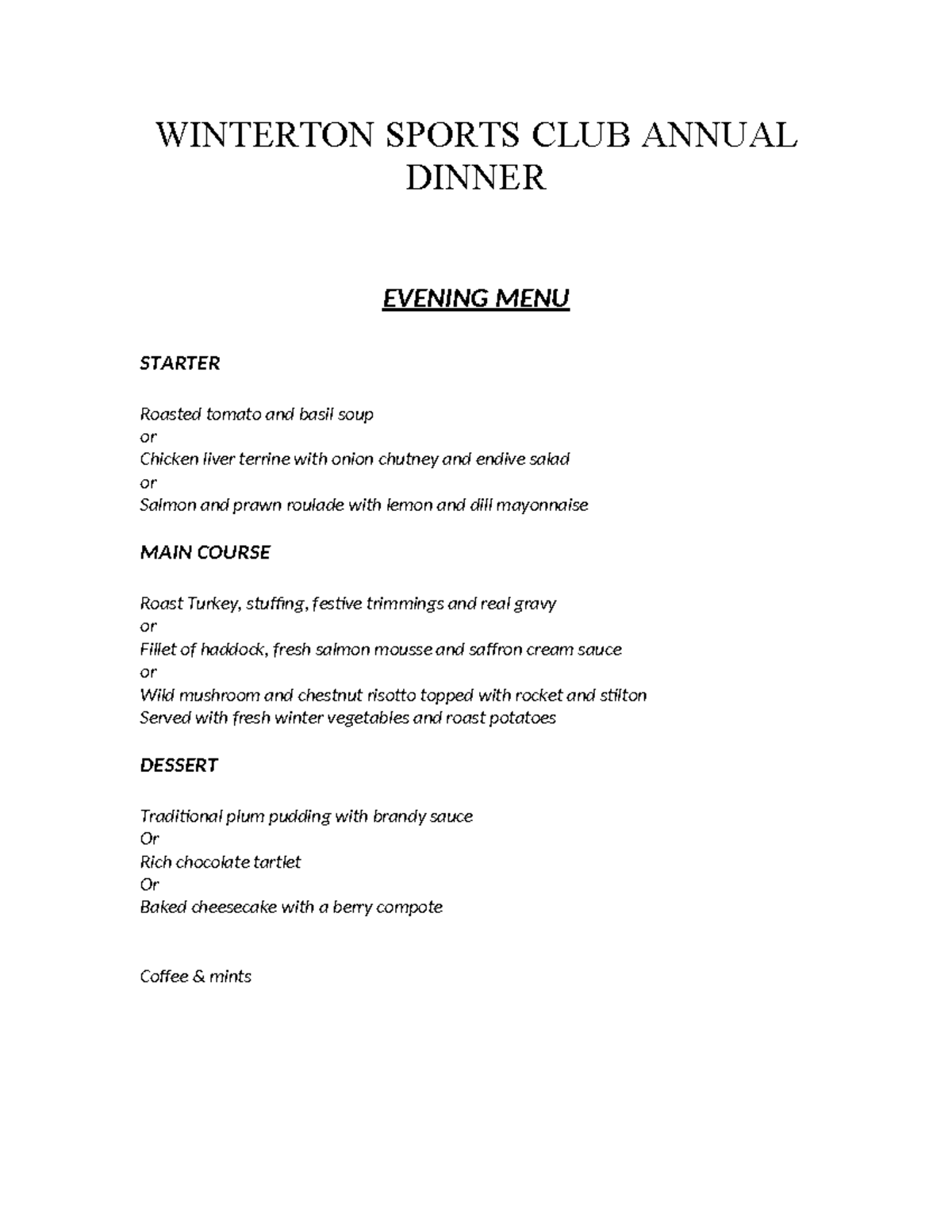 Winterton Sports Club Menu Activity - WINTERTON SPORTS CLUB ANNUAL ...