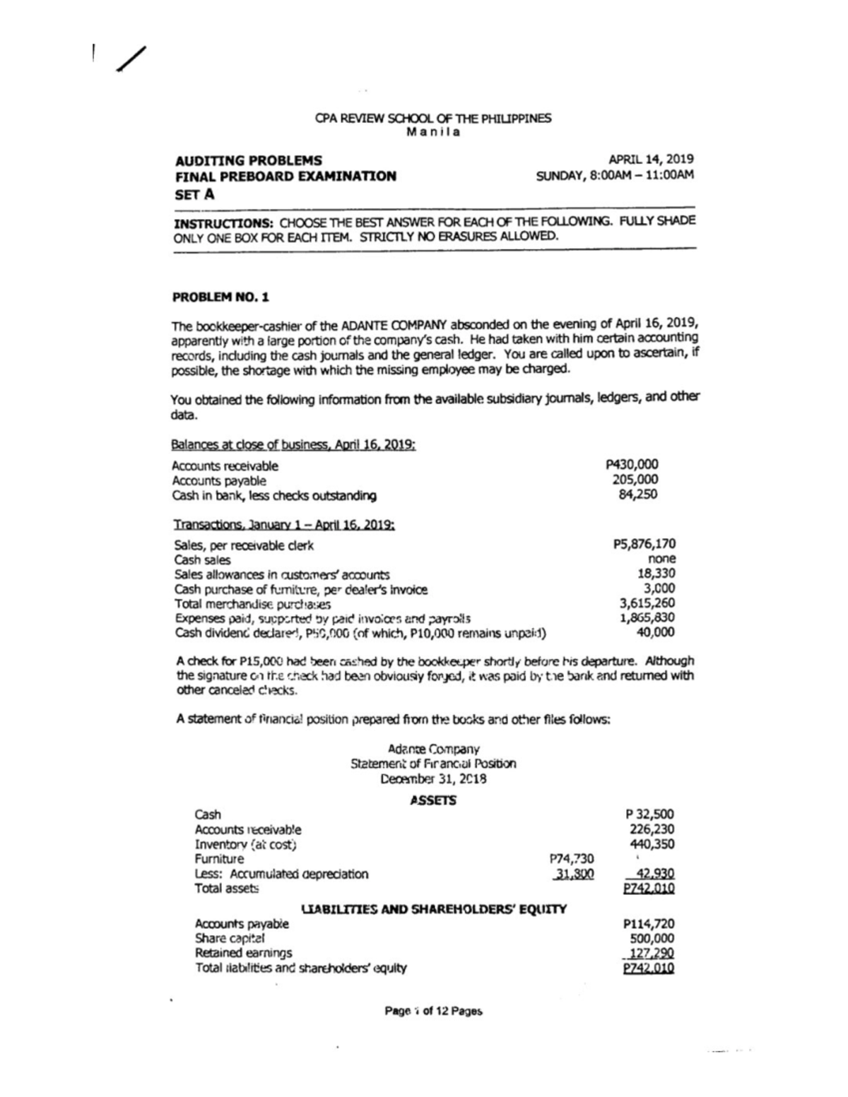 Ap-Final-Preboard - Final Preboards for CPA Licensure Examination - Accountancy - Studocu