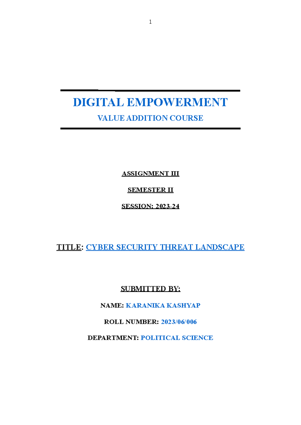 Digital empowerment assignment 3 - DIGITAL EMPOWERMENT VALUE ADDITION COURSE ASSIGNMENT III ...
