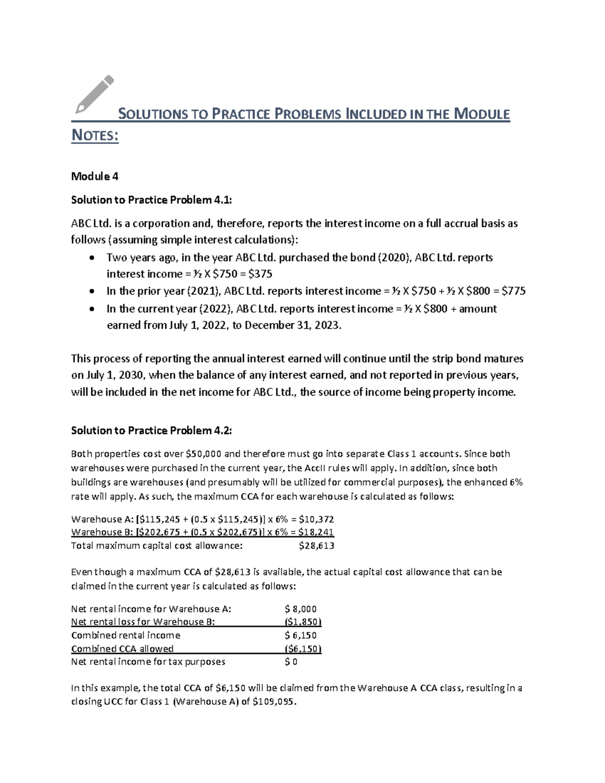 Solution to Modules 4 practice problems - SOLUTIONS TO PRACTICE PROBLEMS INCLUDED IN THE MODULE ...