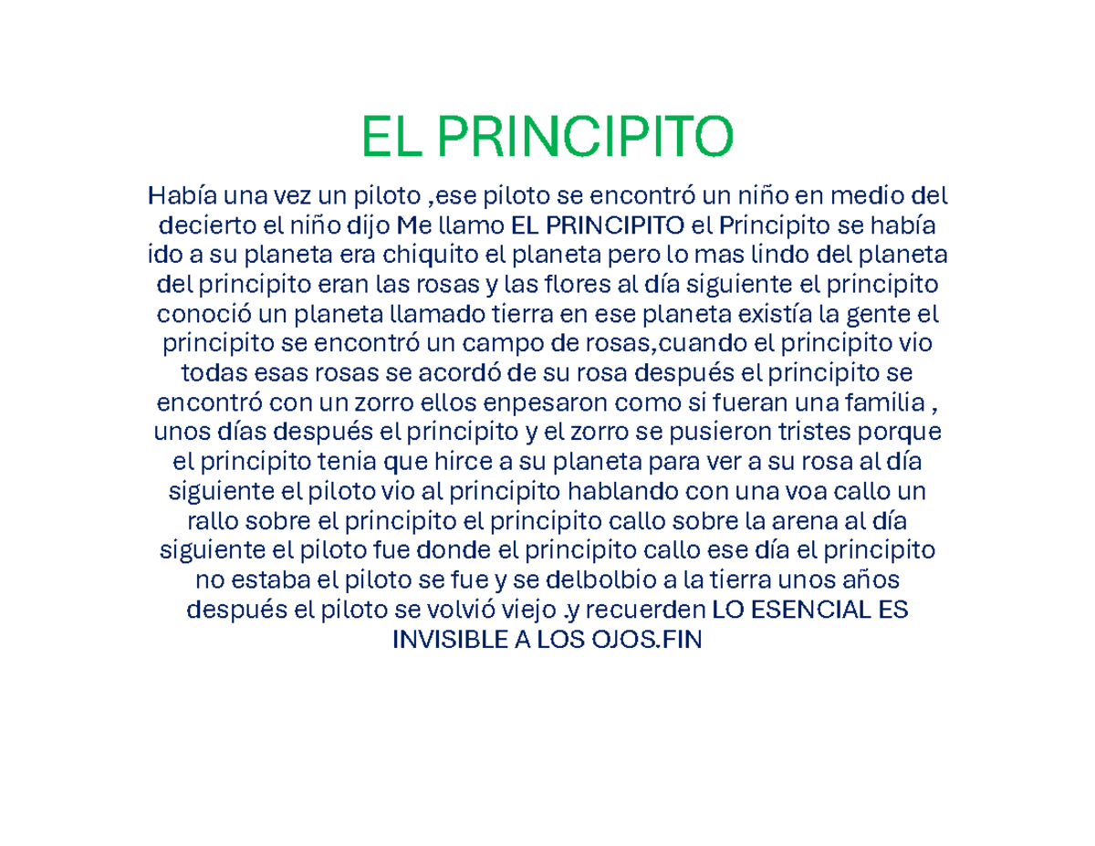 El principito - estudio del colegio n3 grado - EL PRINCIPITO Había una ...