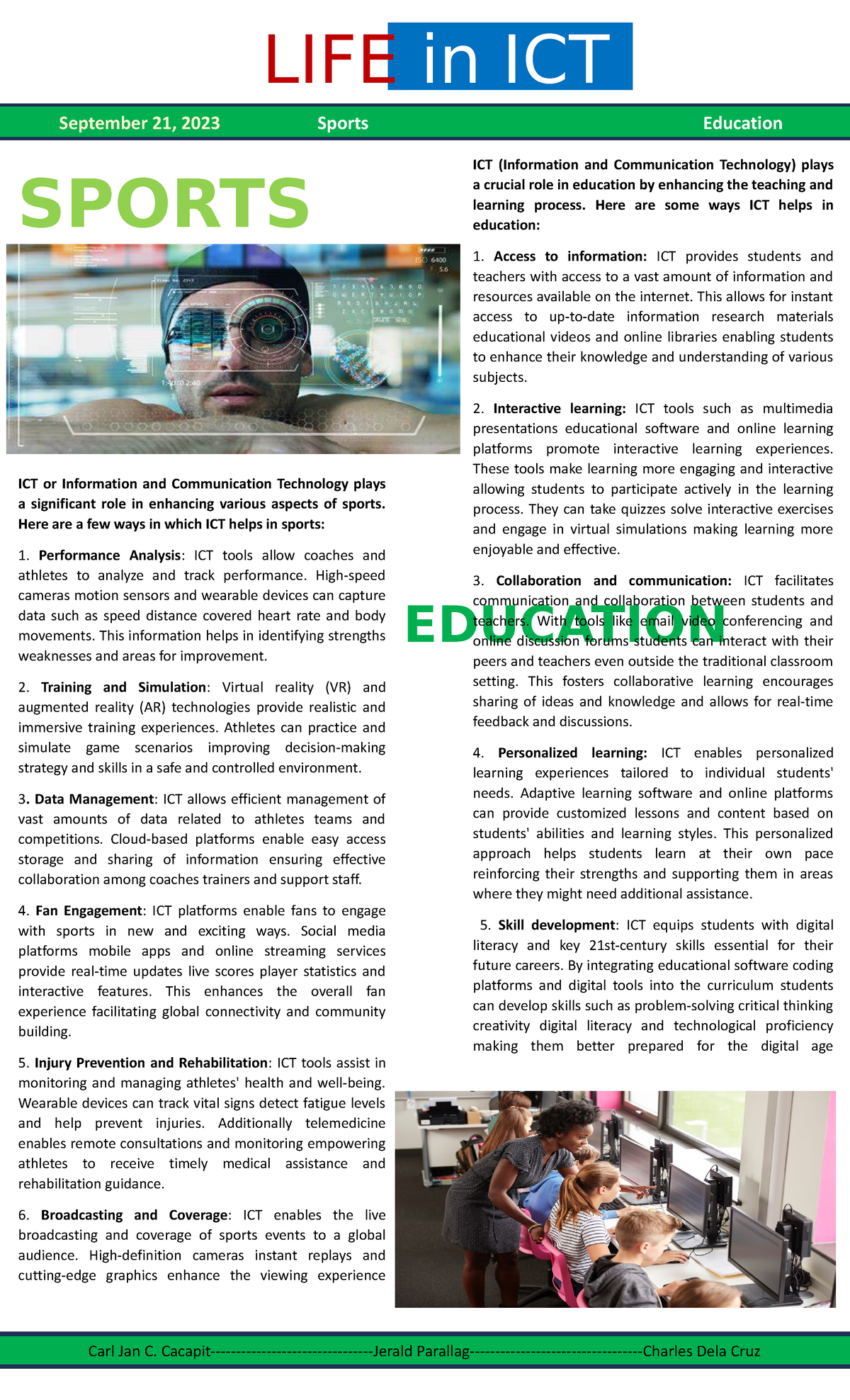 STEM 11 Emtech 09-21-23 - Carl Jan C. Cacapit-Jerald Parallag-Charles Dela Cruz EDUCATION SPORTS ...