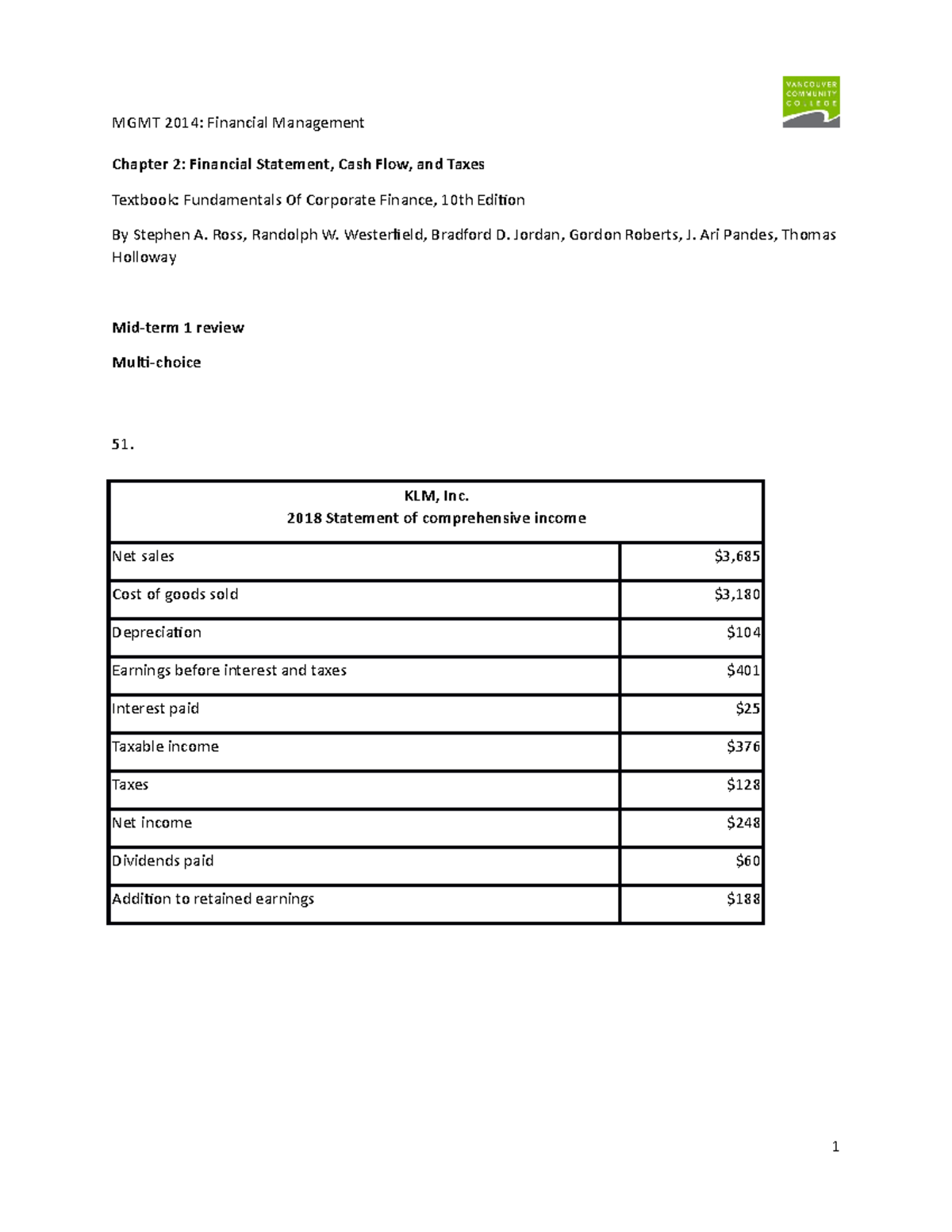 FIN - CH2 questions 2 - C2-q2 - Chapter 2: Financial Statement, Cash ...