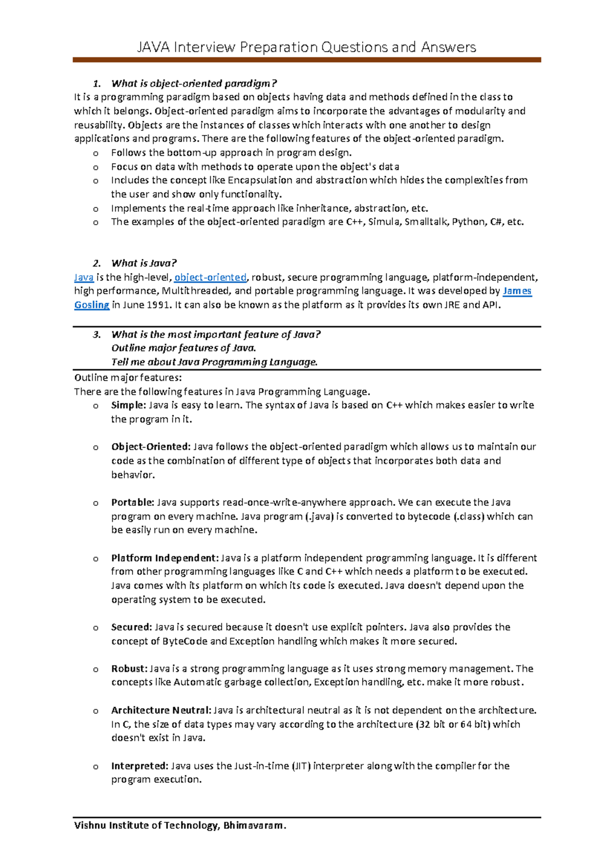 Java interview questions - What is object-oriented paradigm? It is a ...