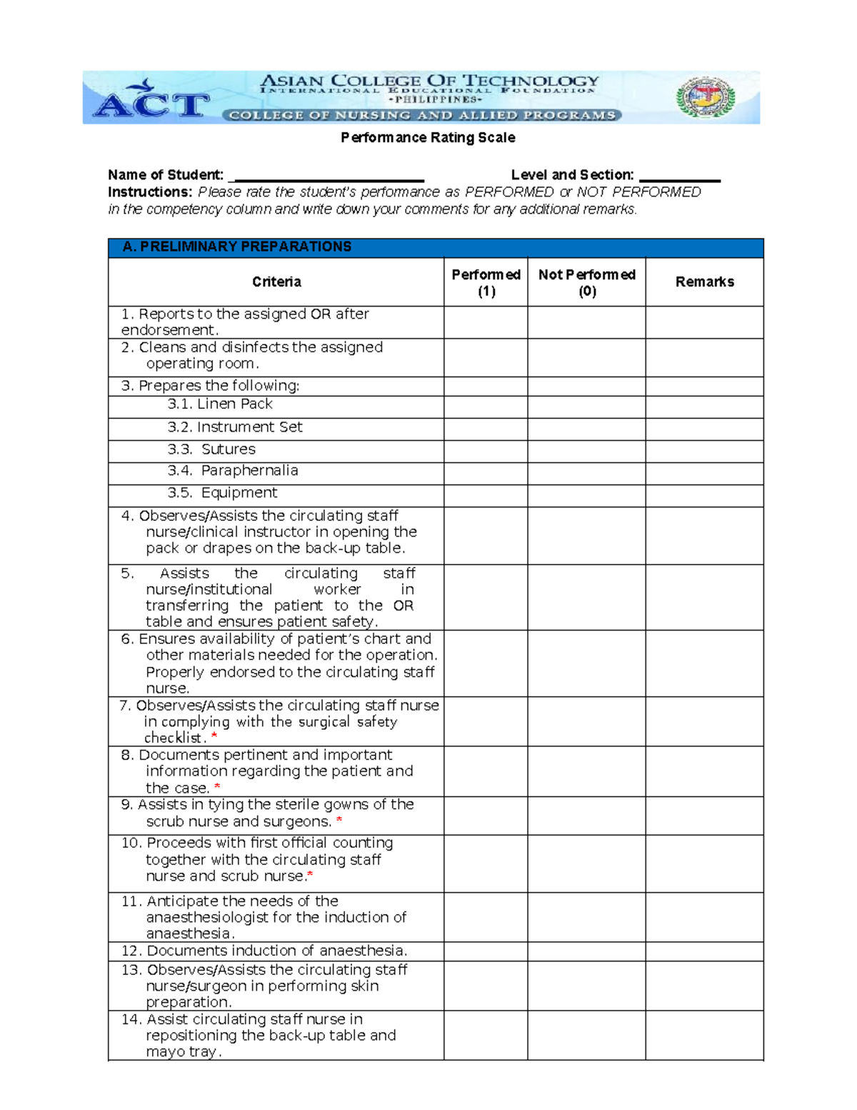 Major Circu PRS for Simulation - Performance Rating Scale Name of Student: _ Level and Section ...