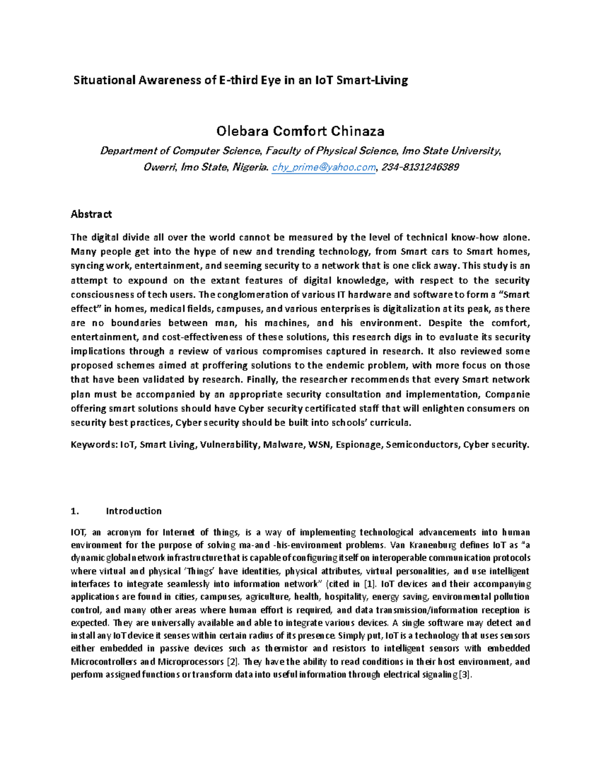 E-third eye - journal - Situational Awareness of E-third Eye in an IoT ...