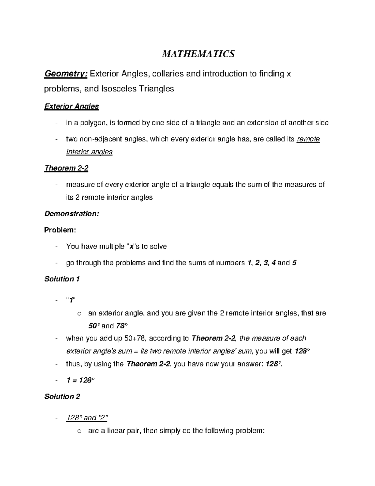 Geometry: Exterior Angles, collaries and introduction to finding x ...