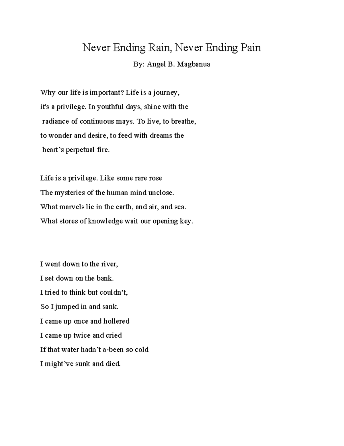 Poem in Science - Never Ending Rain, Never Ending Pain By: Angel B ...