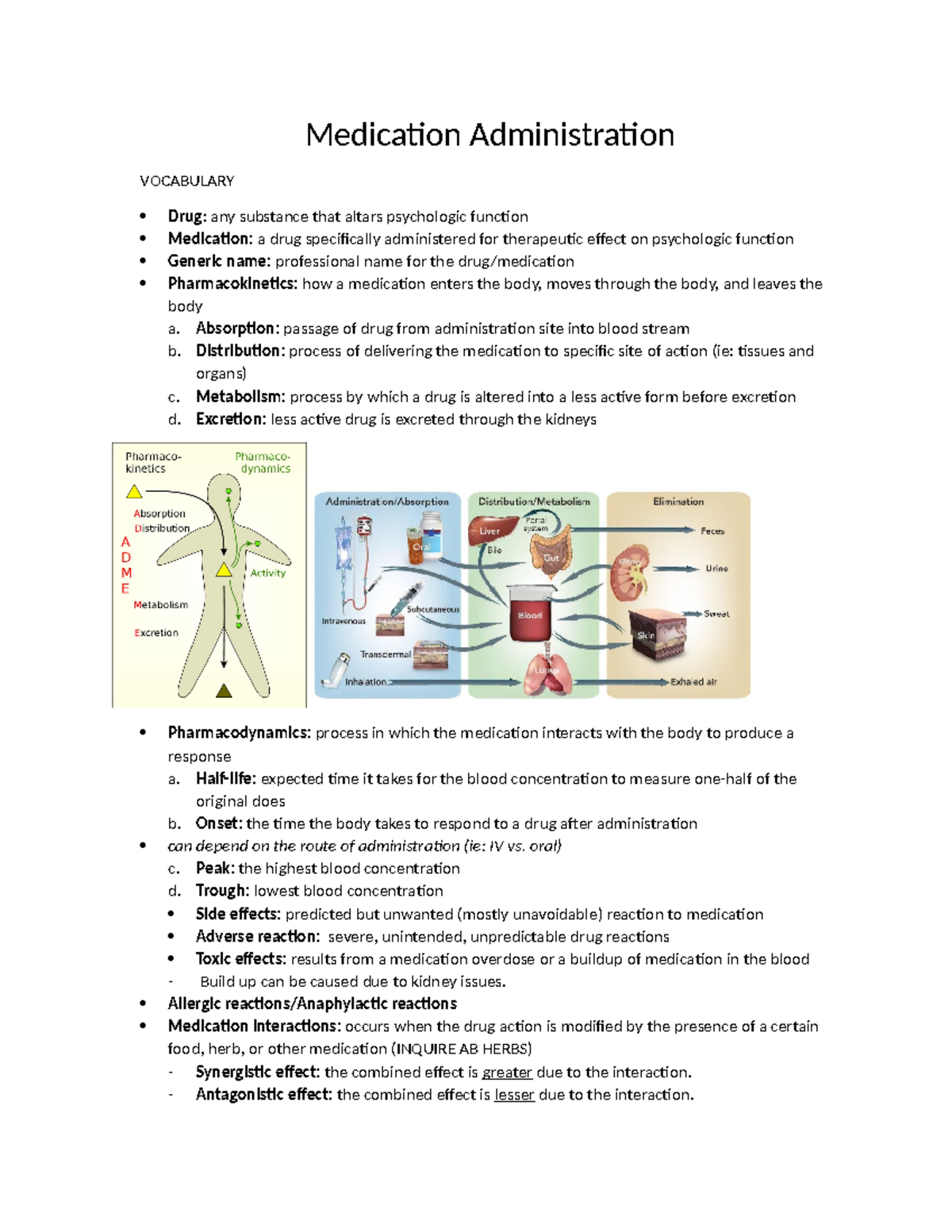 Medication Administration - Medication Administration VOCABULARY Drug ...