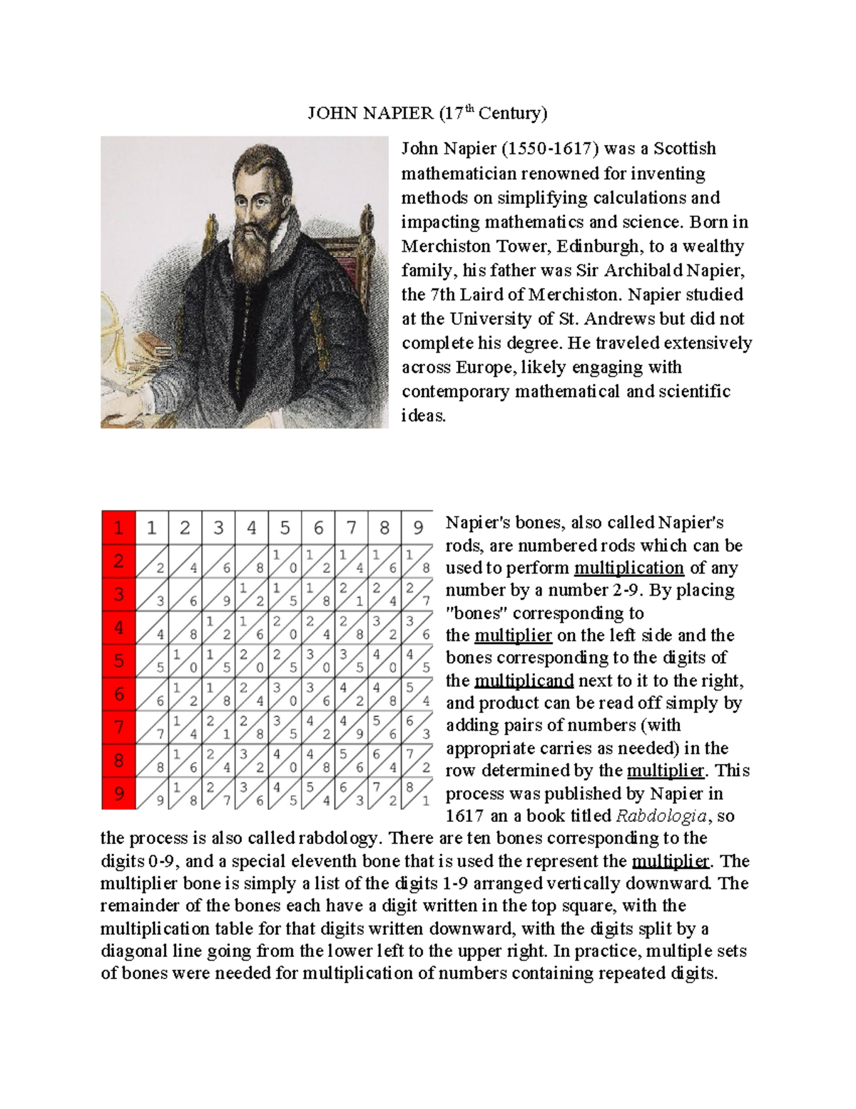 JOHN Napier - JOHN NAPIER (17th Century) John Napier (1550-1617) was a ...
