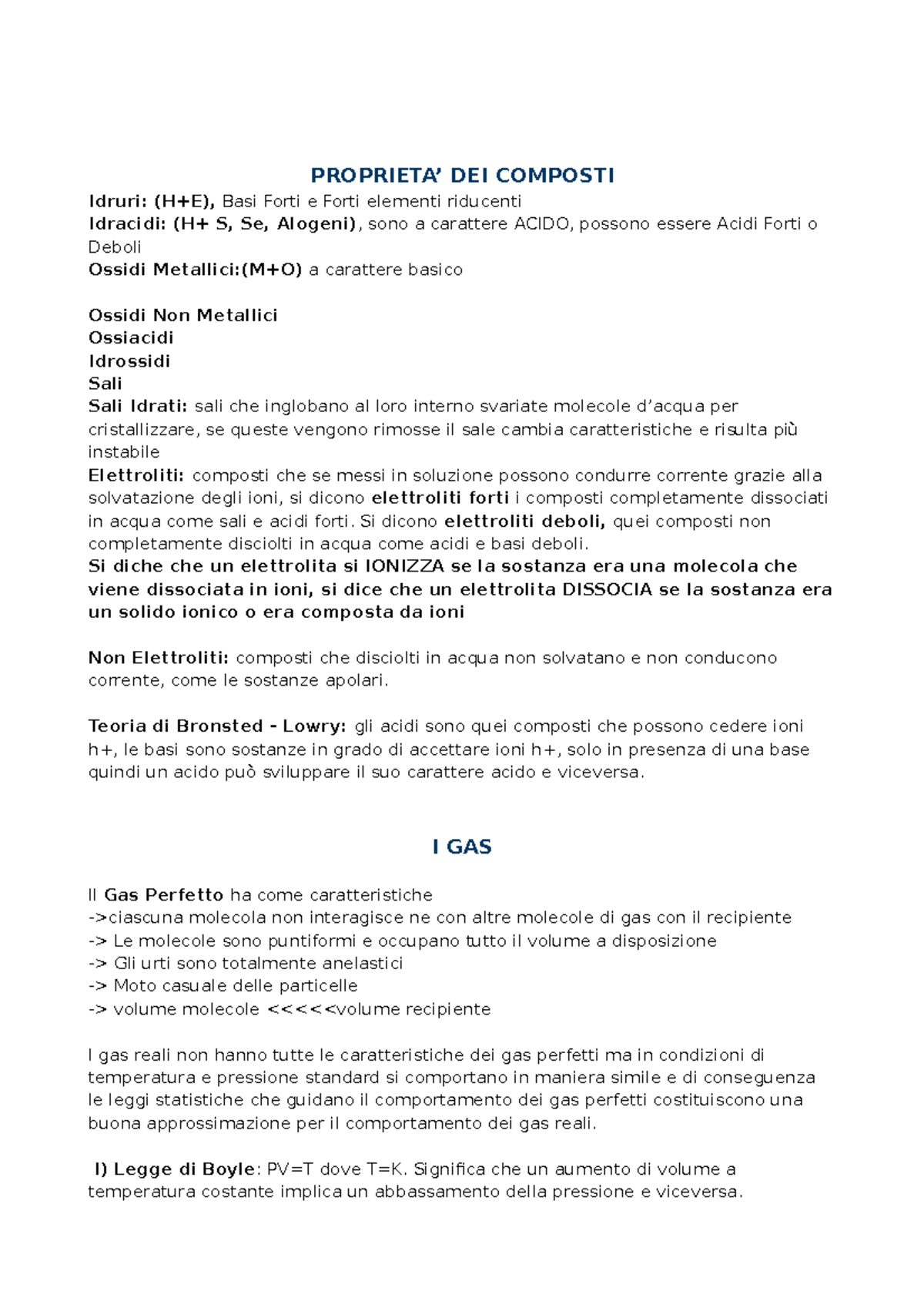 Chimica concetti 3 - PROPRIETA’ DEI COMPOSTI Idruri: (H+E), Basi Forti ...