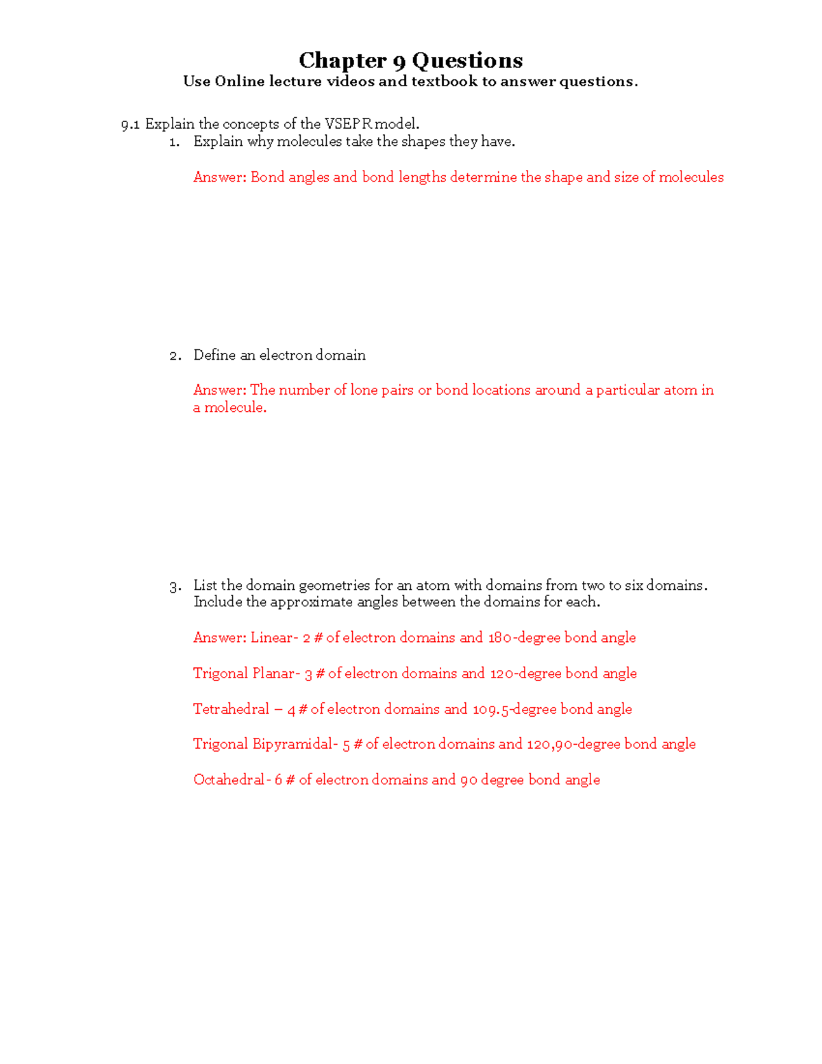 Chapter 9 Concept Questions Sec. 9.1 to 9.3 - Use Online lecture videos ...