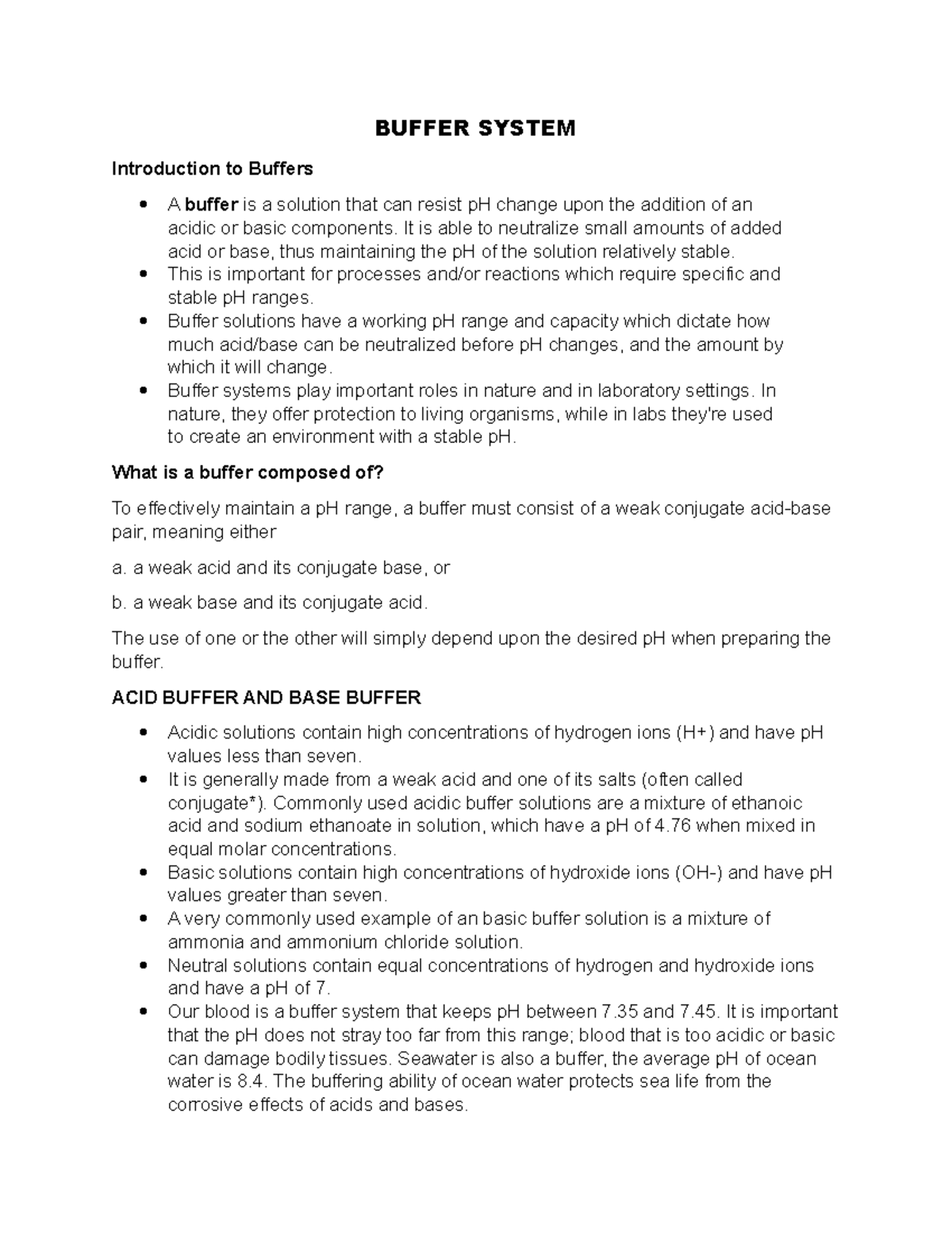 Buffer System Buffer System Introduction To Buffers A Buffer Is A Solution That Can Resist Ph