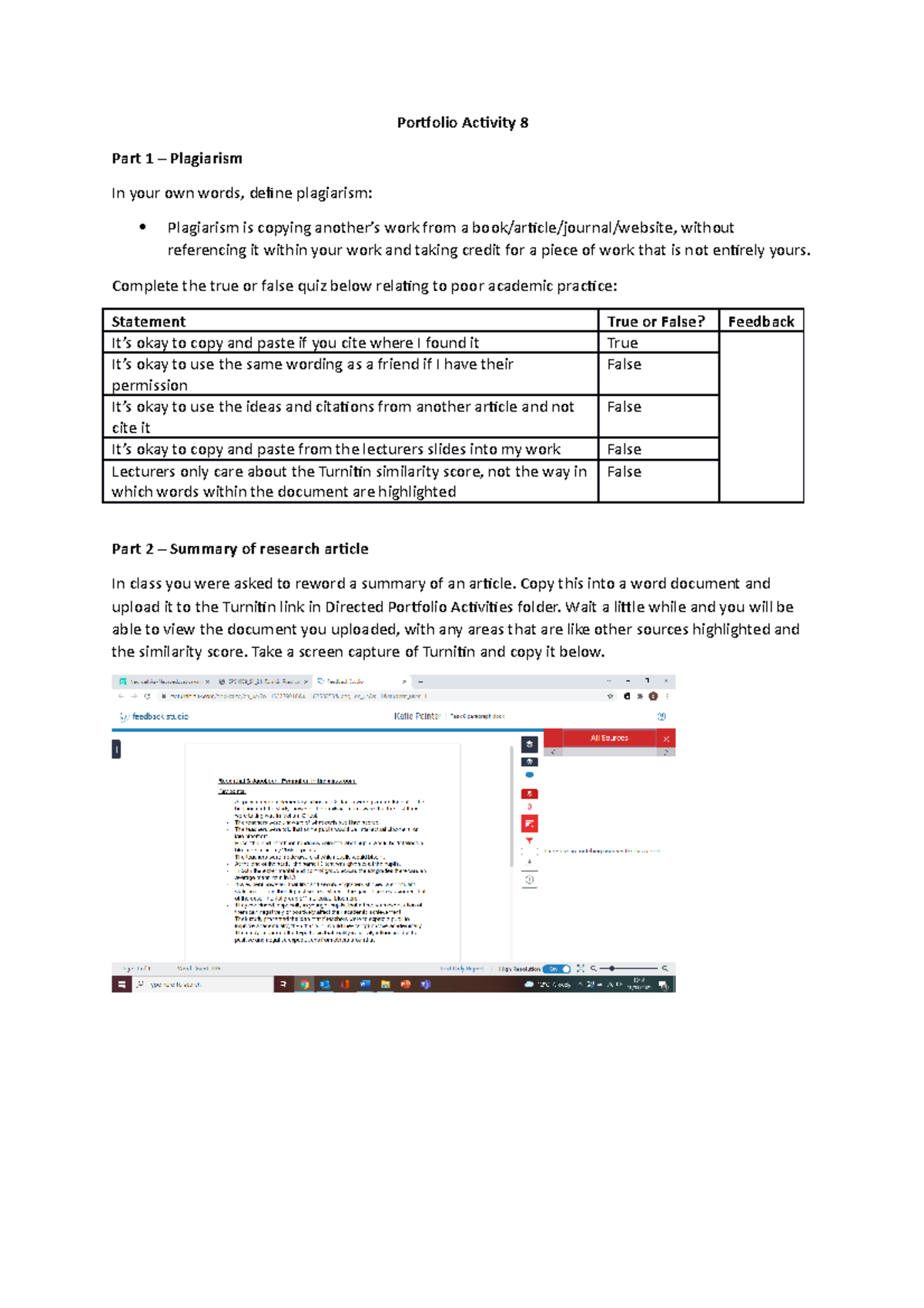 8. Good academic practice - Portfolio Activity 8 Part 1 – Plagiarism In ...