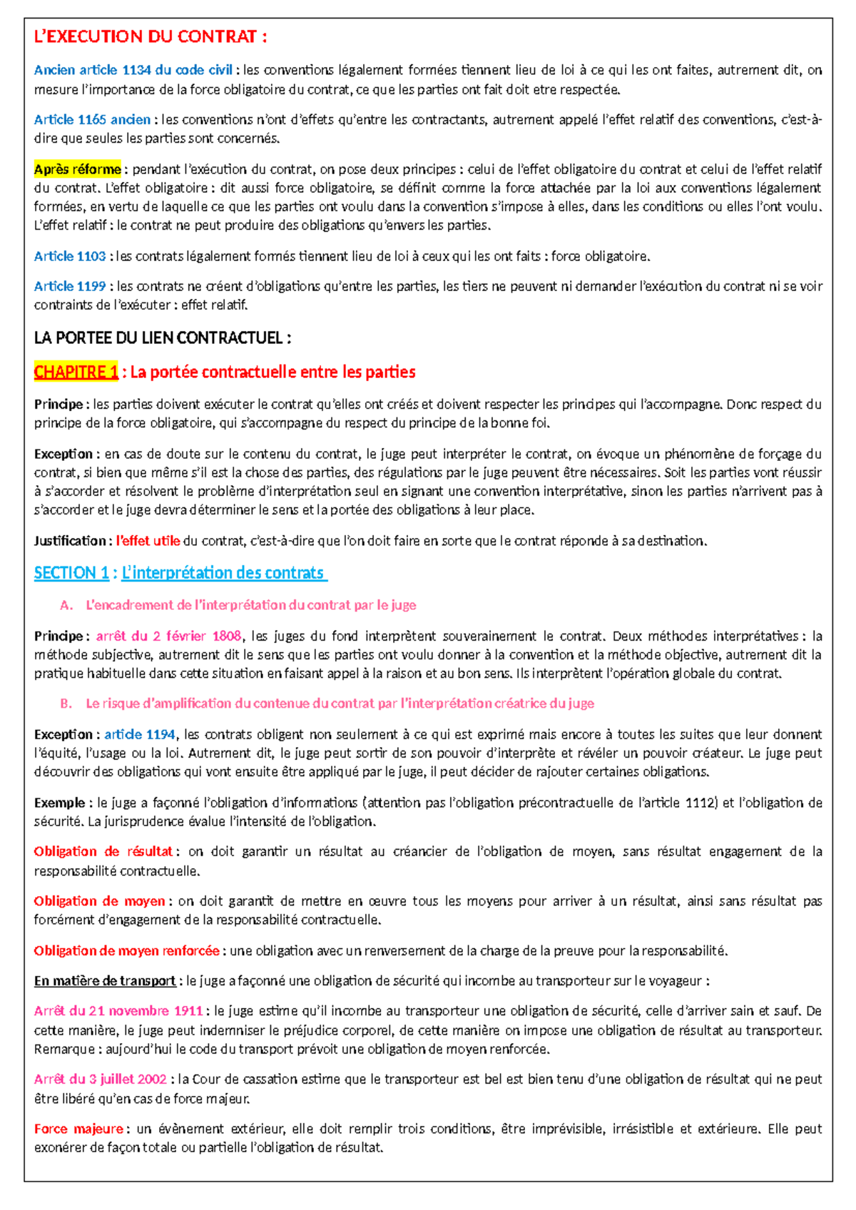 L'exécution du contrat - L’EXECUTION DU CONTRAT : Ancien article 1134 ...