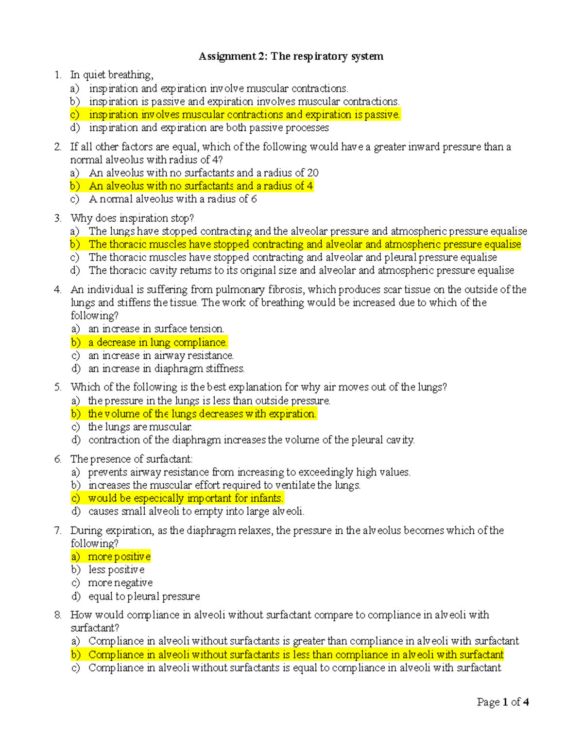 Assignment 2 - Human Physiology (Respiratory System) - Assignment 2 ...