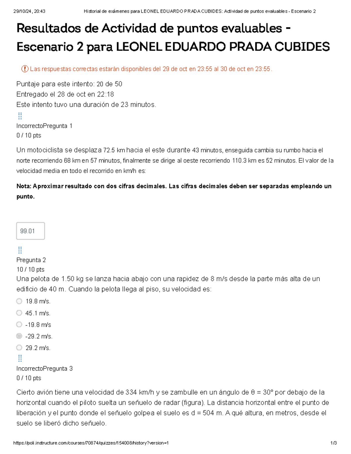 Historial de exámenes para Leonel Eduardo Prada Cubides Actividad de ...