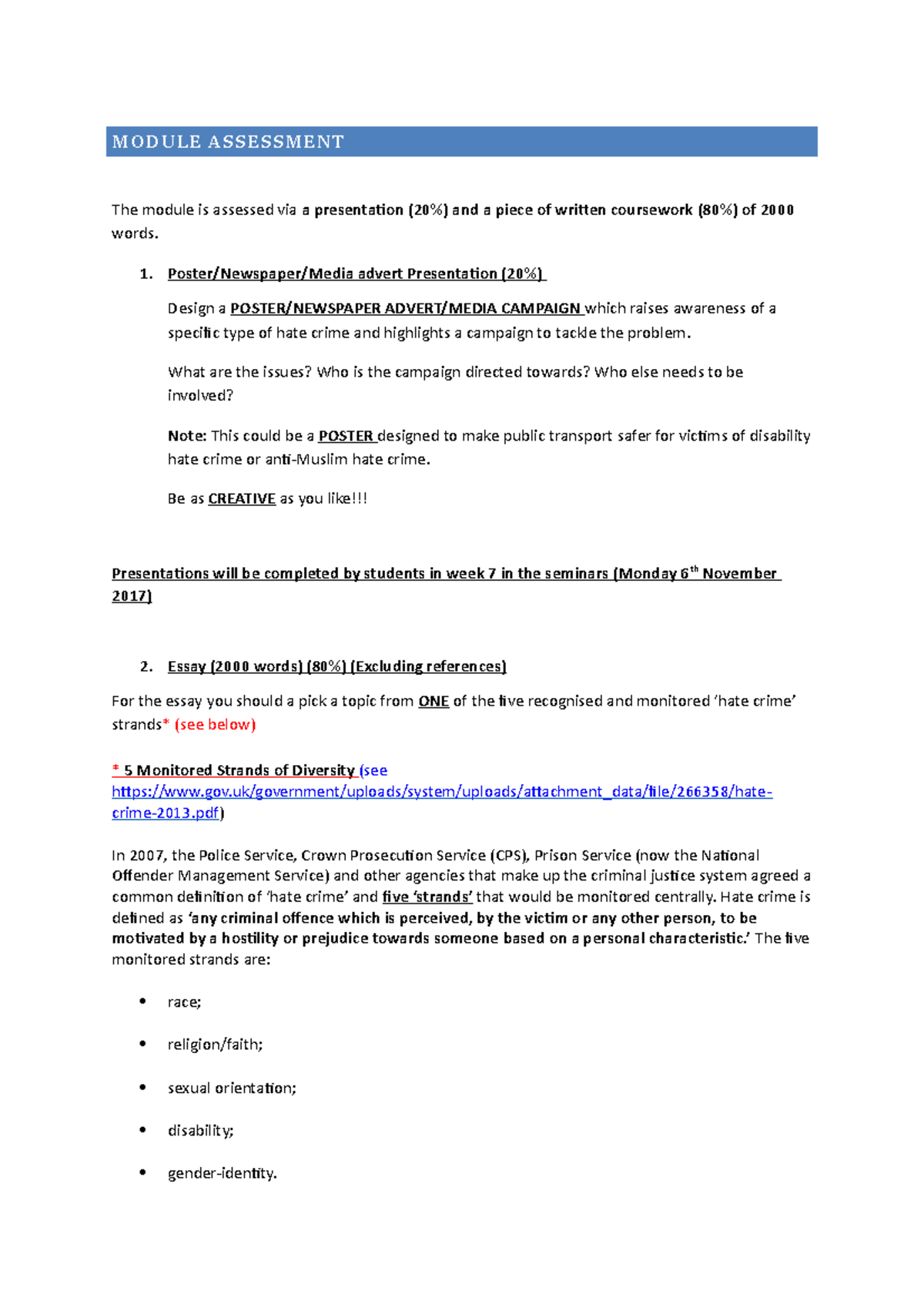 Module assessment 2017-2018 - MODULE ASSESSMENT The module is assessed ...