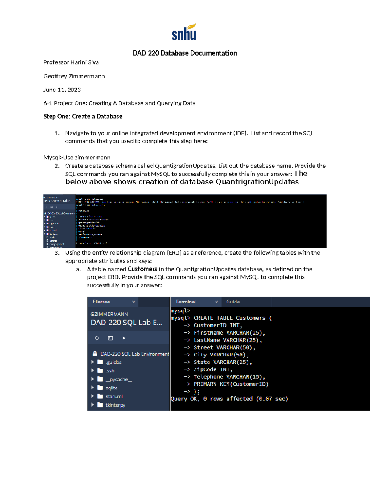 6-1 Project 1 - Zimmermann - DAD 220 Database Documentation Professor Harini Siva Geoffrey - Studocu