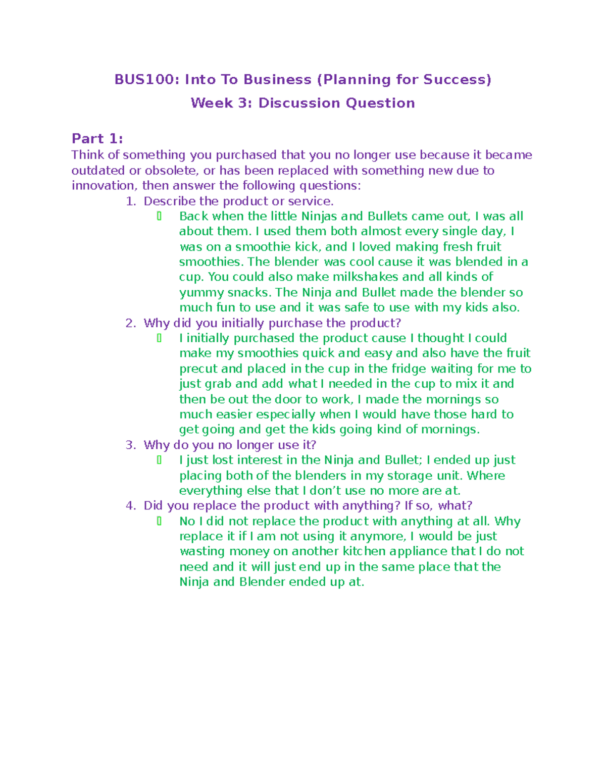BUS100 Week 2 Discussion Question - BUS100: Into To Business (Planning ...