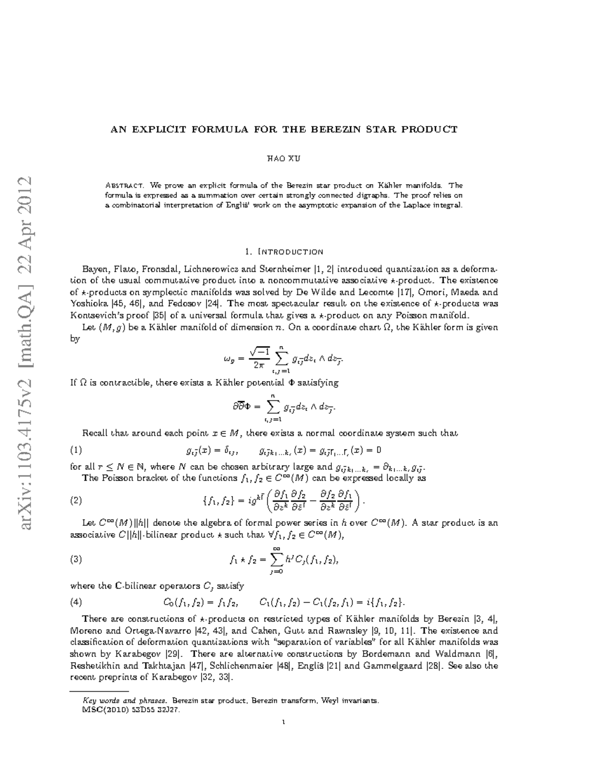 1103 - Cours - arXiv:1103 [math] 22 Apr 2012 AN EXPLICIT FORMULA FOR ...