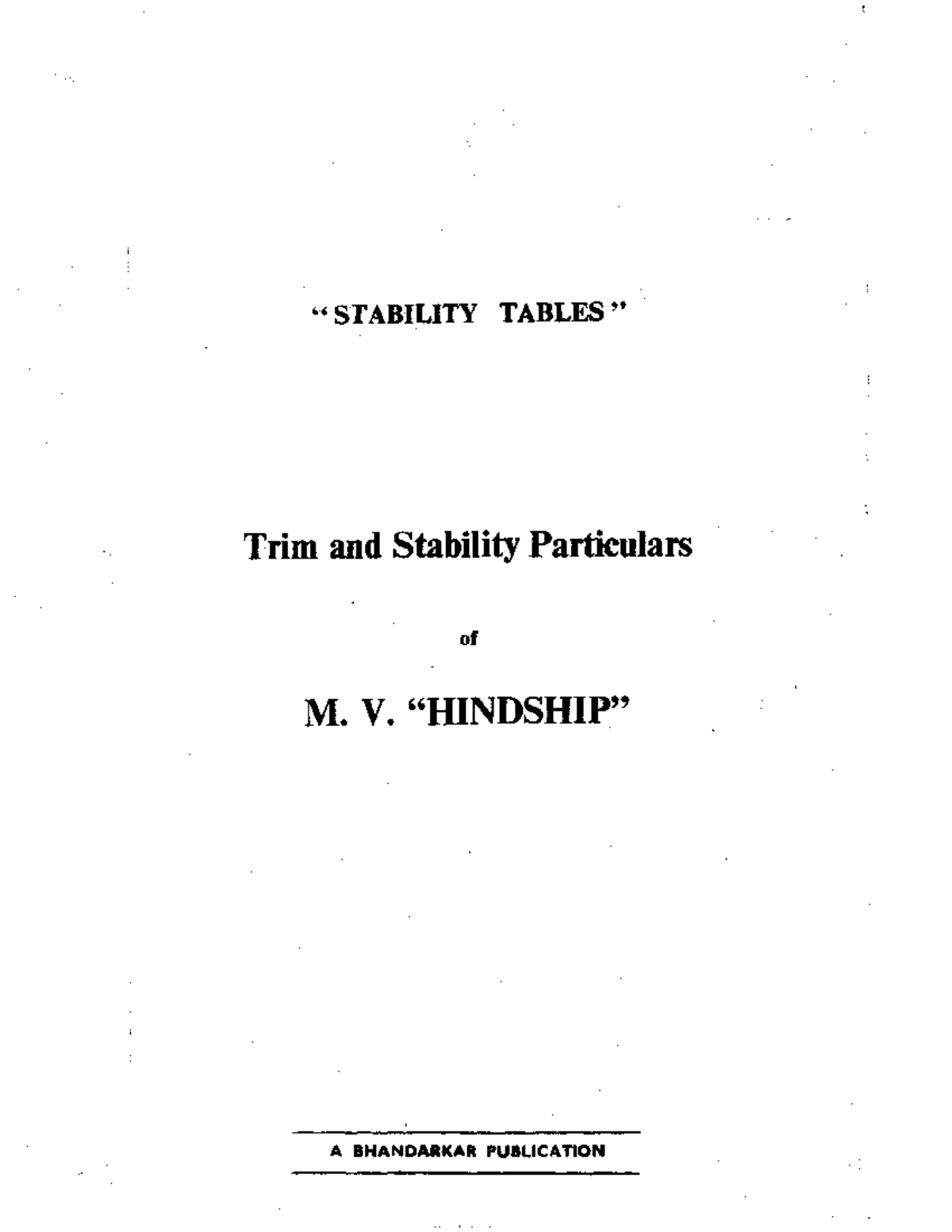 Hindship Particulars - "srABILITY TABLES ,. Trim and Stability ...