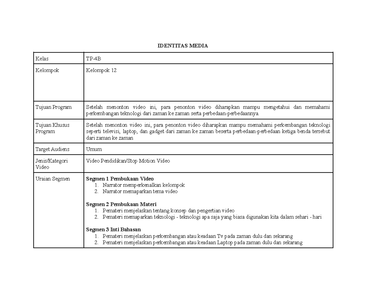 Perencanaan Produksi Media Video (GBIM, JM, Naskah) (25) - IDENTITAS ...