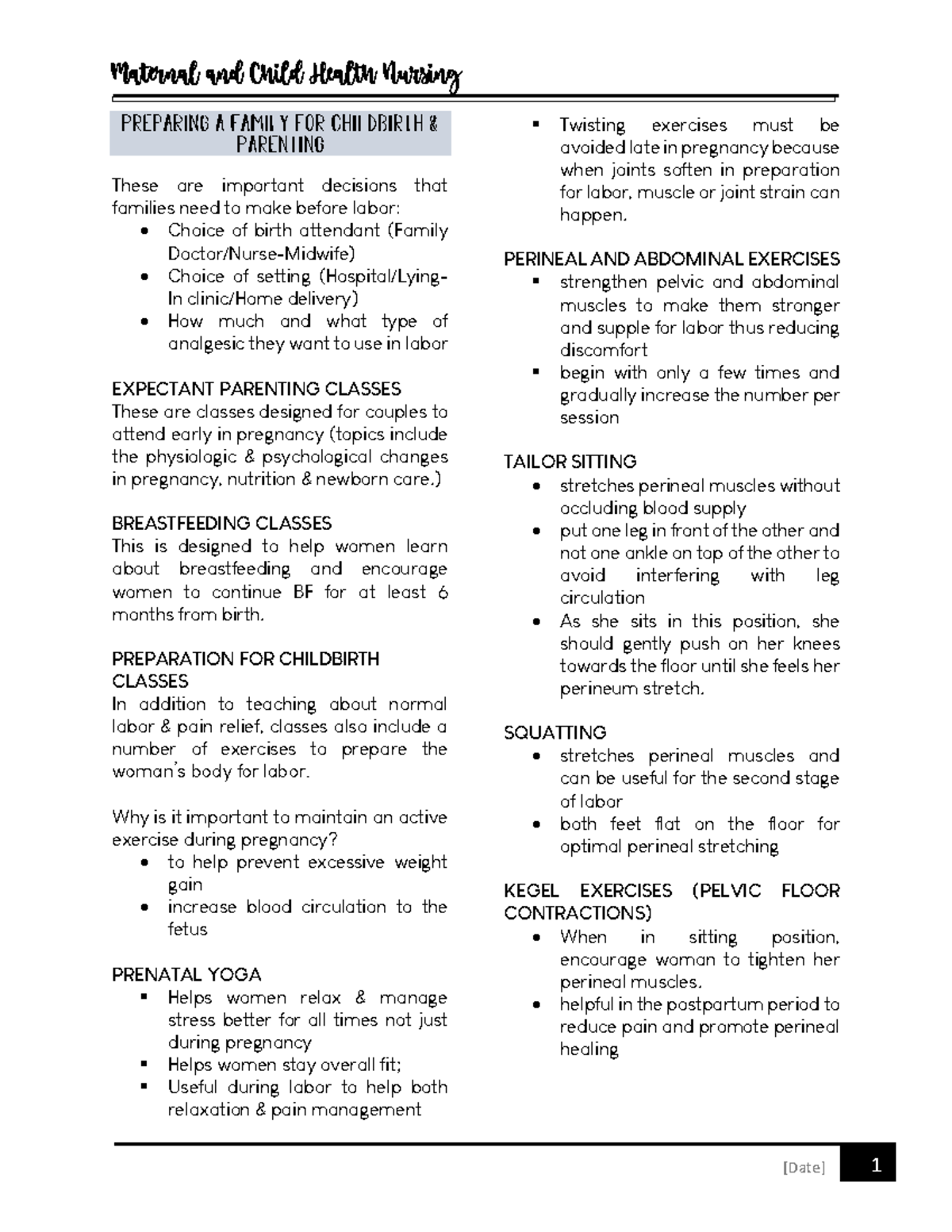 Preparation FOR Childbirth Notes - These are important decisions that ...