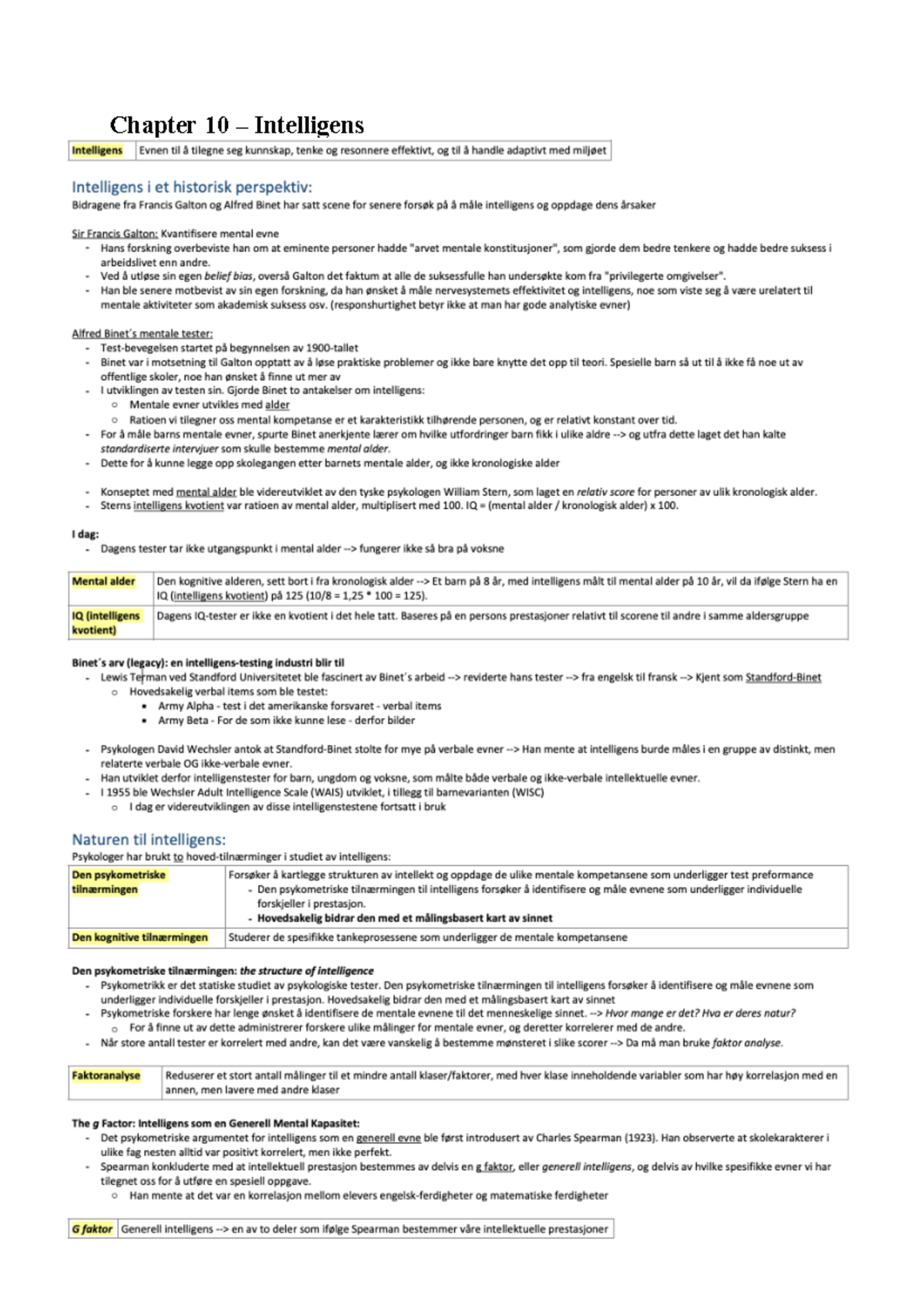 Chapter 10 - Intelligens - PSY1005/1 - Chapter 10 – Intelligens - Studocu