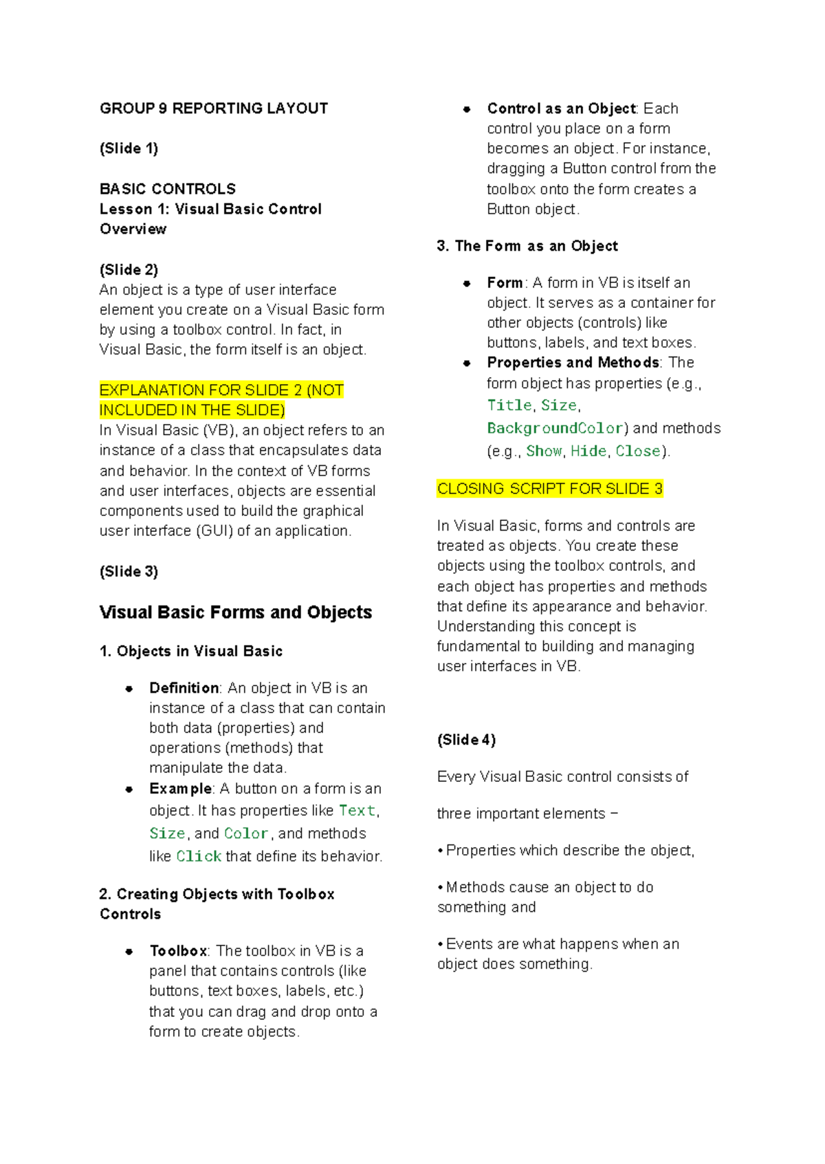 Group 9 Reporting Layout - GROUP 9 REPORTING LAYOUT (Slide 1) BASIC ...