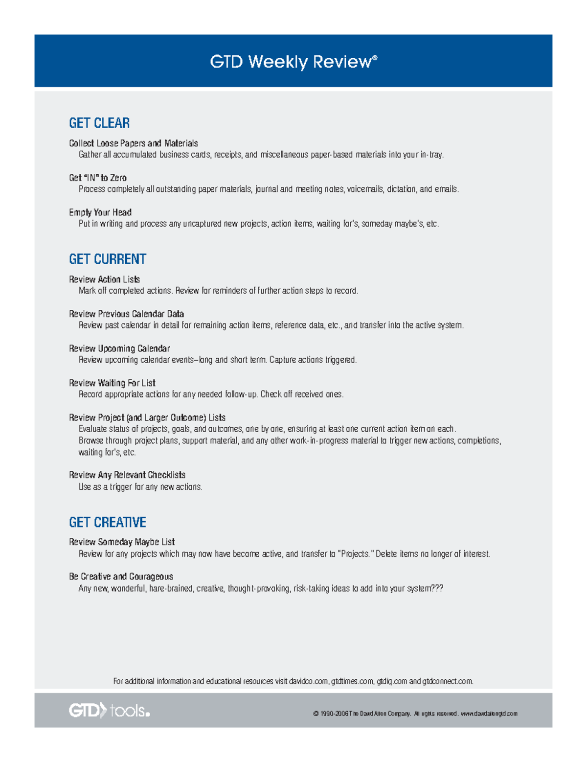 Weekly Review Checklist - © 1990-2006 The David Allen Company. All ...