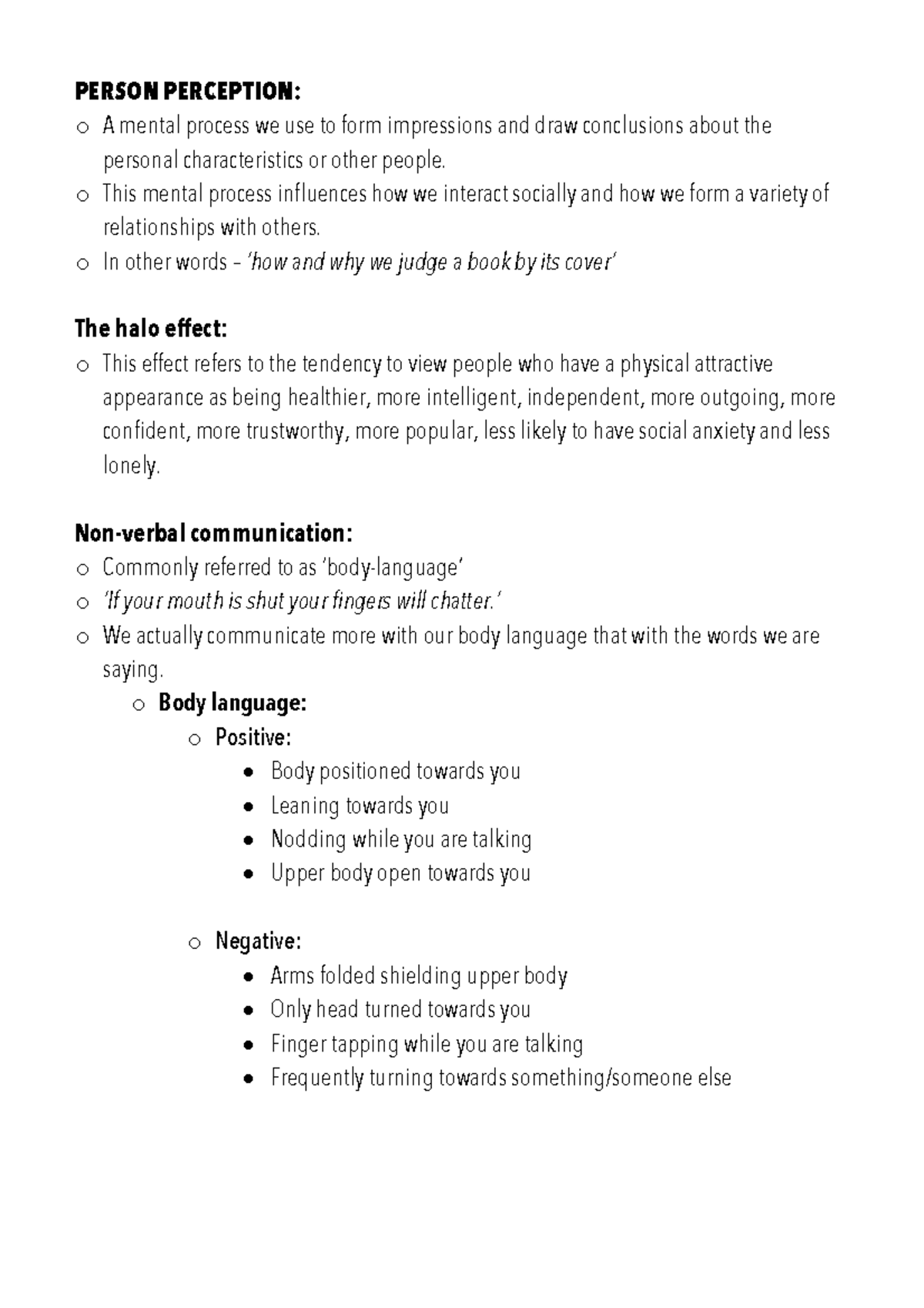 Person perception - PERSON PERCEPTION: o A mental process we use to ...