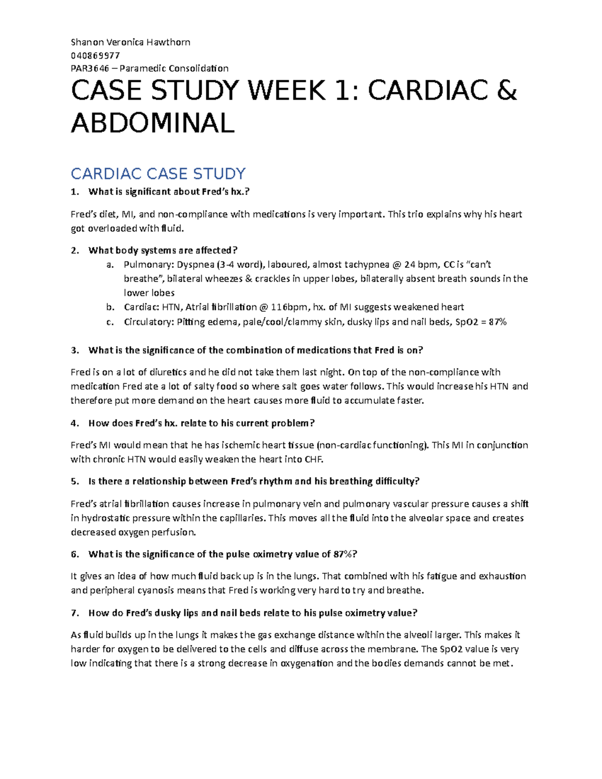 CASE Studies WEEK 1 - ASSIGNMENT - 040869977 PAR3646 – Paramedic ...