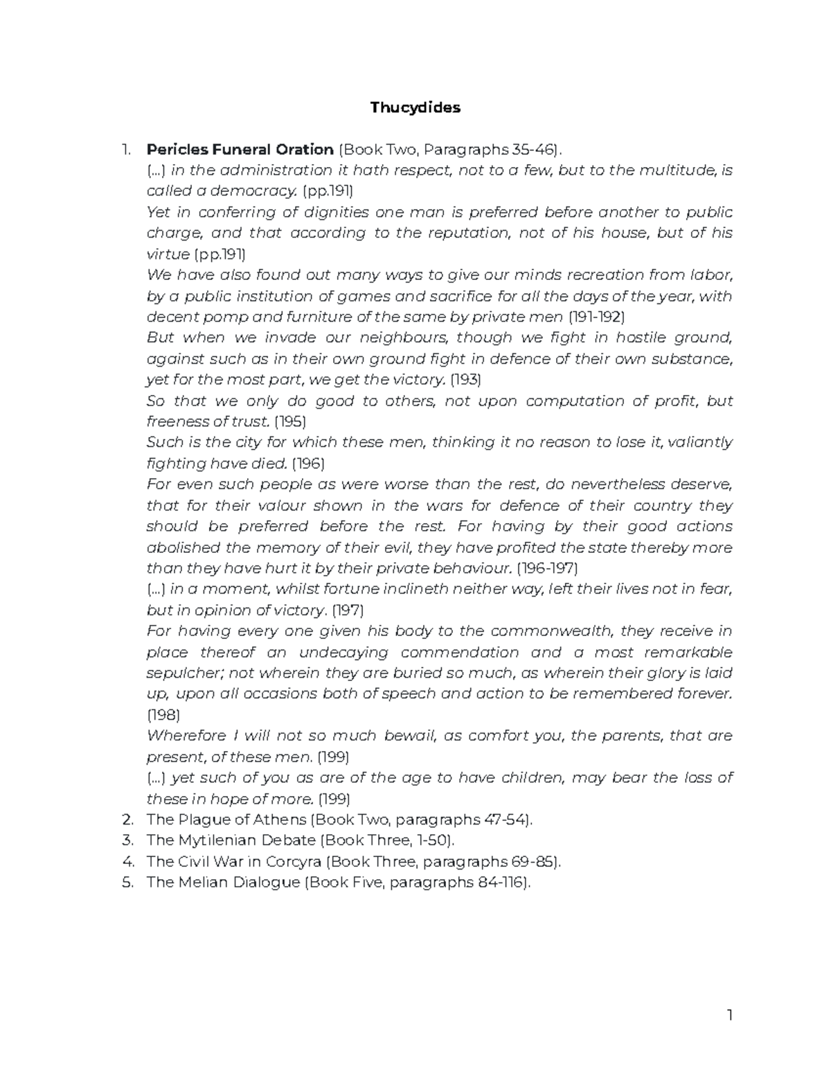 Thucydides - Thucydides Pericles Funeral Oration (Book Two, Paragraphs ...