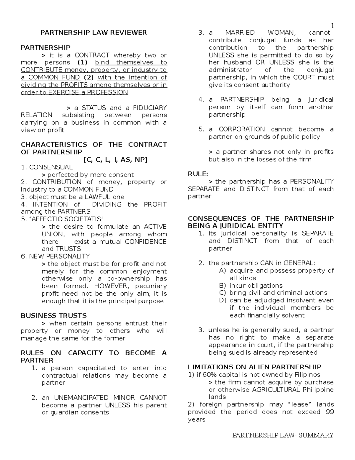 Reviewer on Partnership Part 1 - Accountancy - Studocu