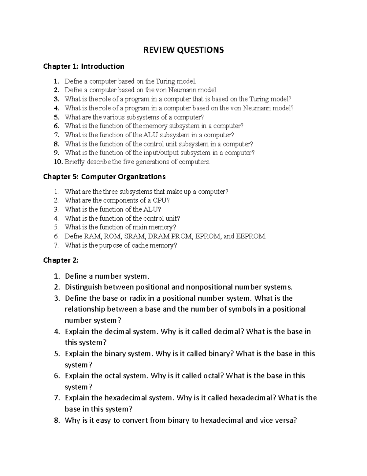 CSI- Review Questions - hay - REVIEW QUESTIONS Chapter 1: Introduction 1. Defne a computer based ...